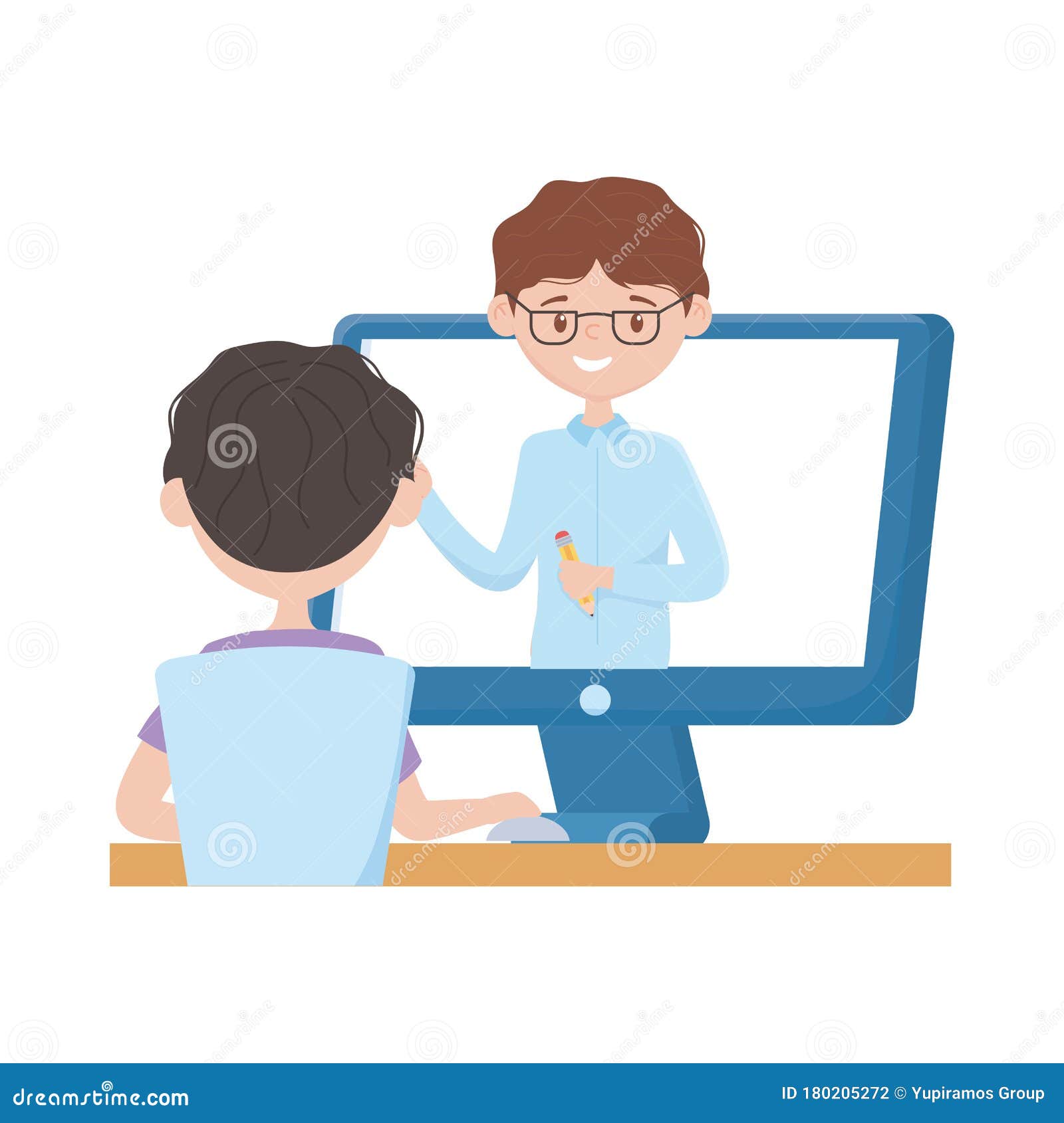 School Boy Computer and Teacher Vector Design Stock Vector ...