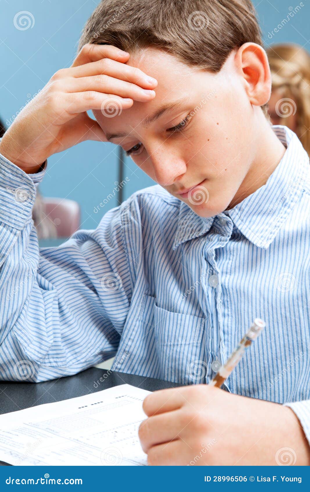 School Boy Concentrates on Standardized Test Stock Photo - Image of ...