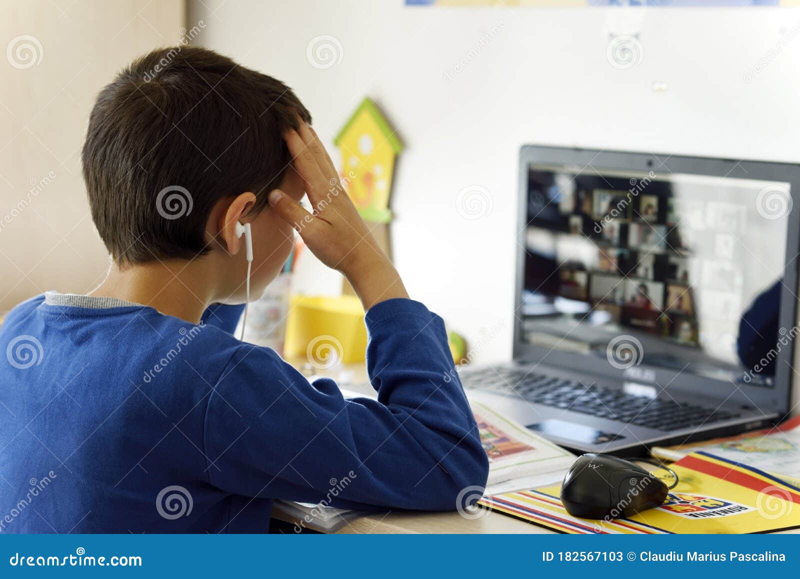 School Boy on Distance Learning at Home. Stock Image - Image of student ...