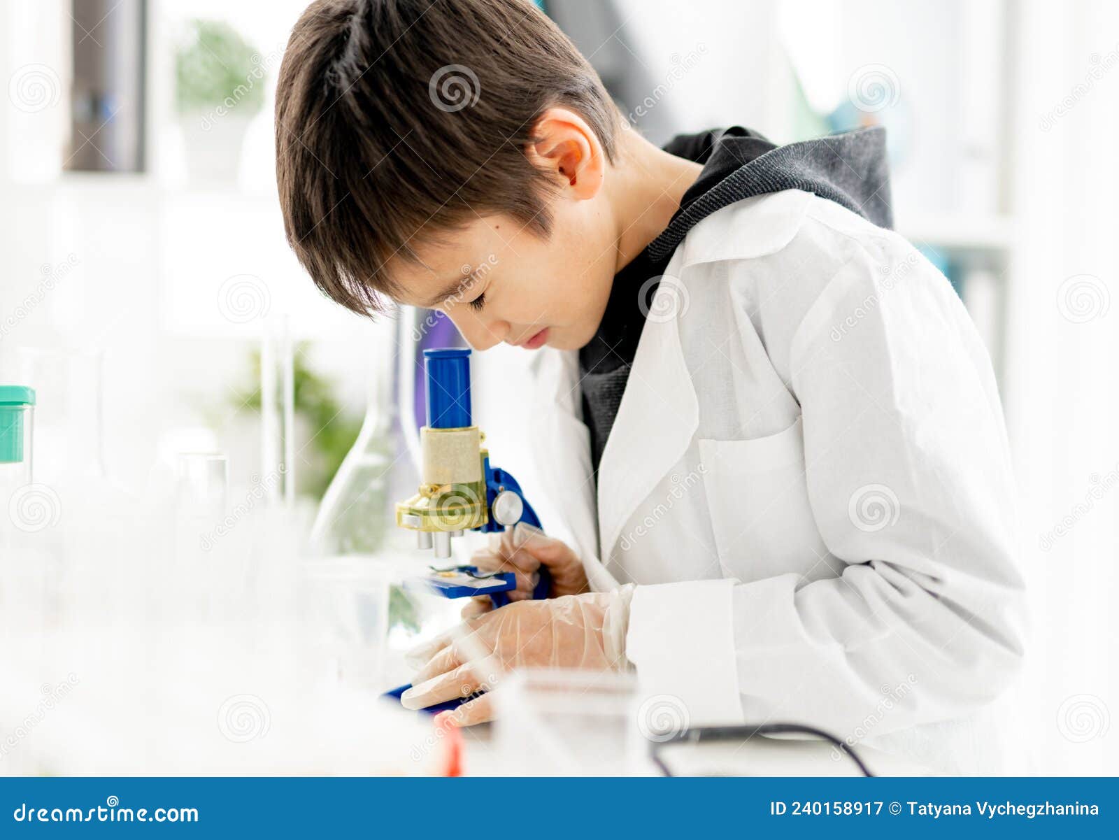 School Boy in Chemistry Class Stock Image - Image of analyzing ...