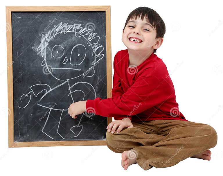 School Boy Drawing on Chalkboard Stock Photo - Image of cutout ...