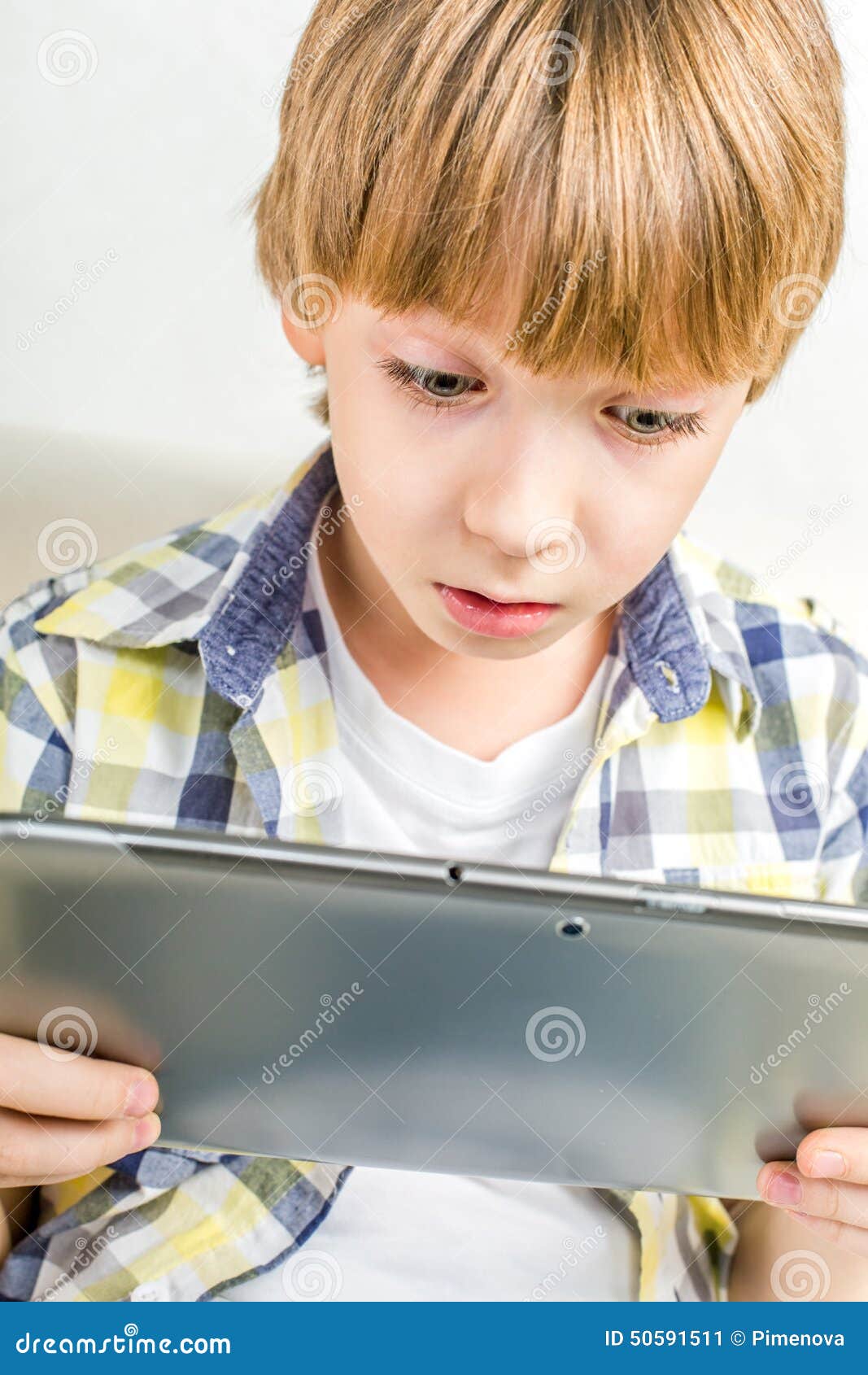 School Boy with Electronic Tablet Stock Image - Image of isolated ...
