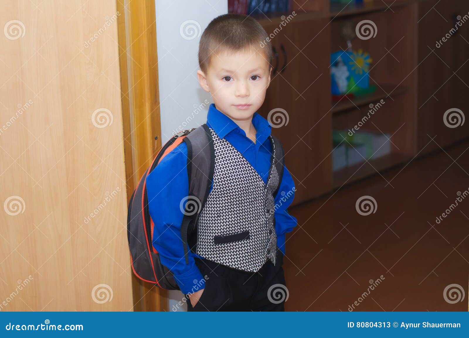School Boy Entering in Classroom Stock Image - Image of supplies ...