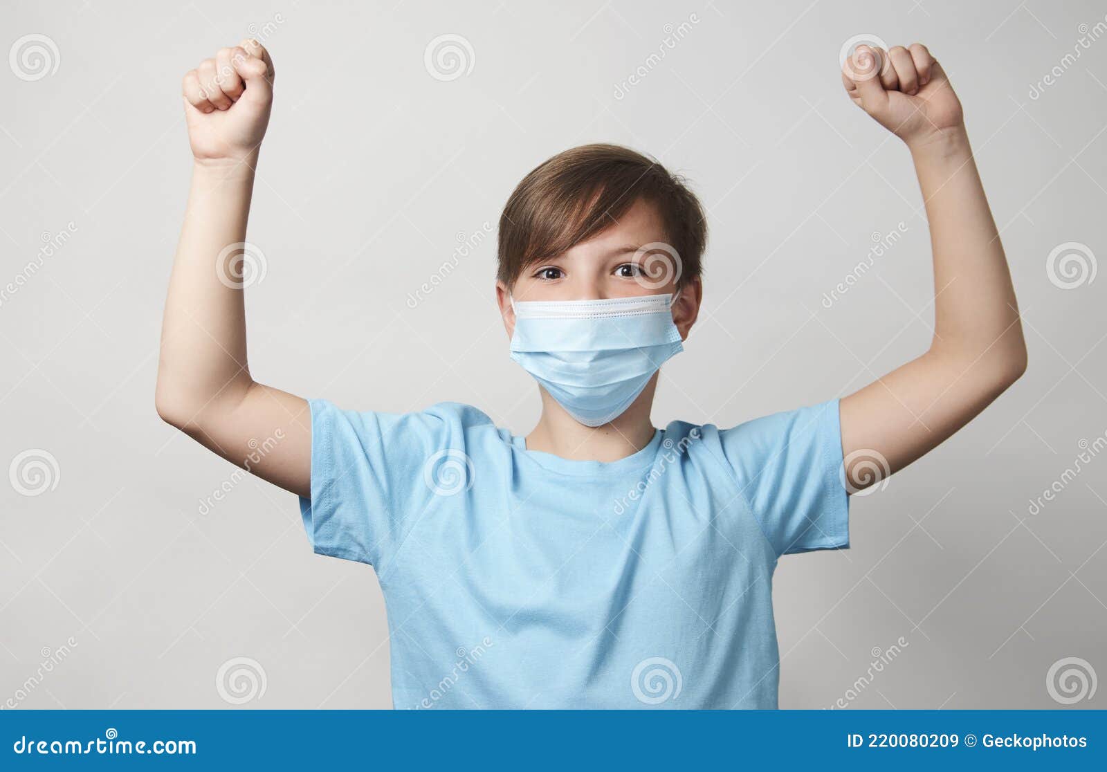 School Boy with Face Mask on White Background Stock Image - Image of ...