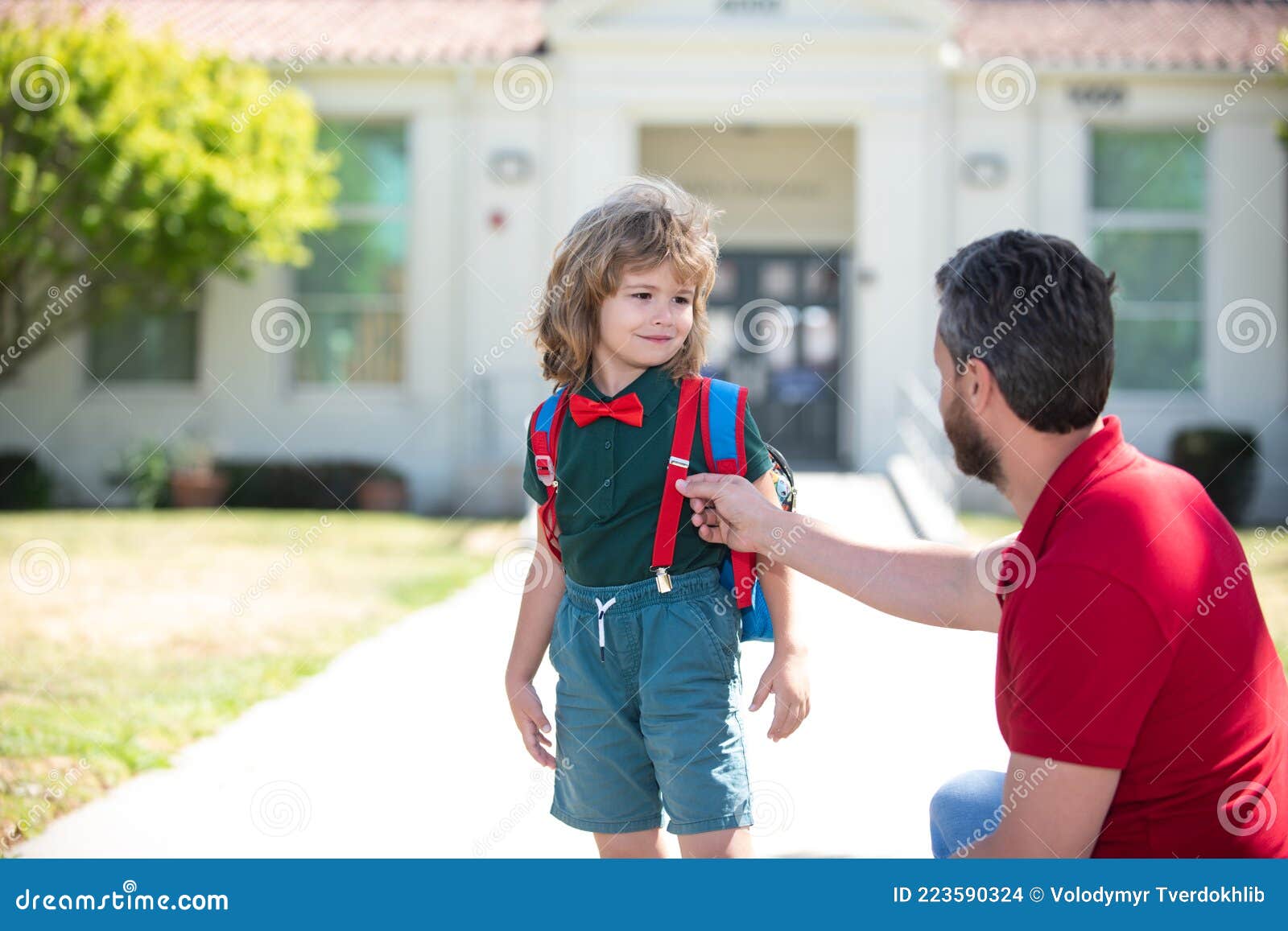 School Boy Going To School with Father. Stock Photo - Image of ...