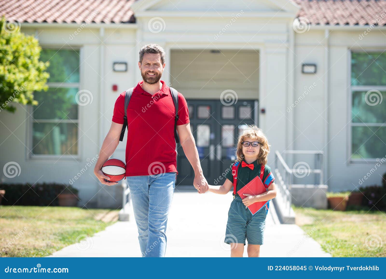 School Boy Going To School with Father. Stock Image - Image of ...
