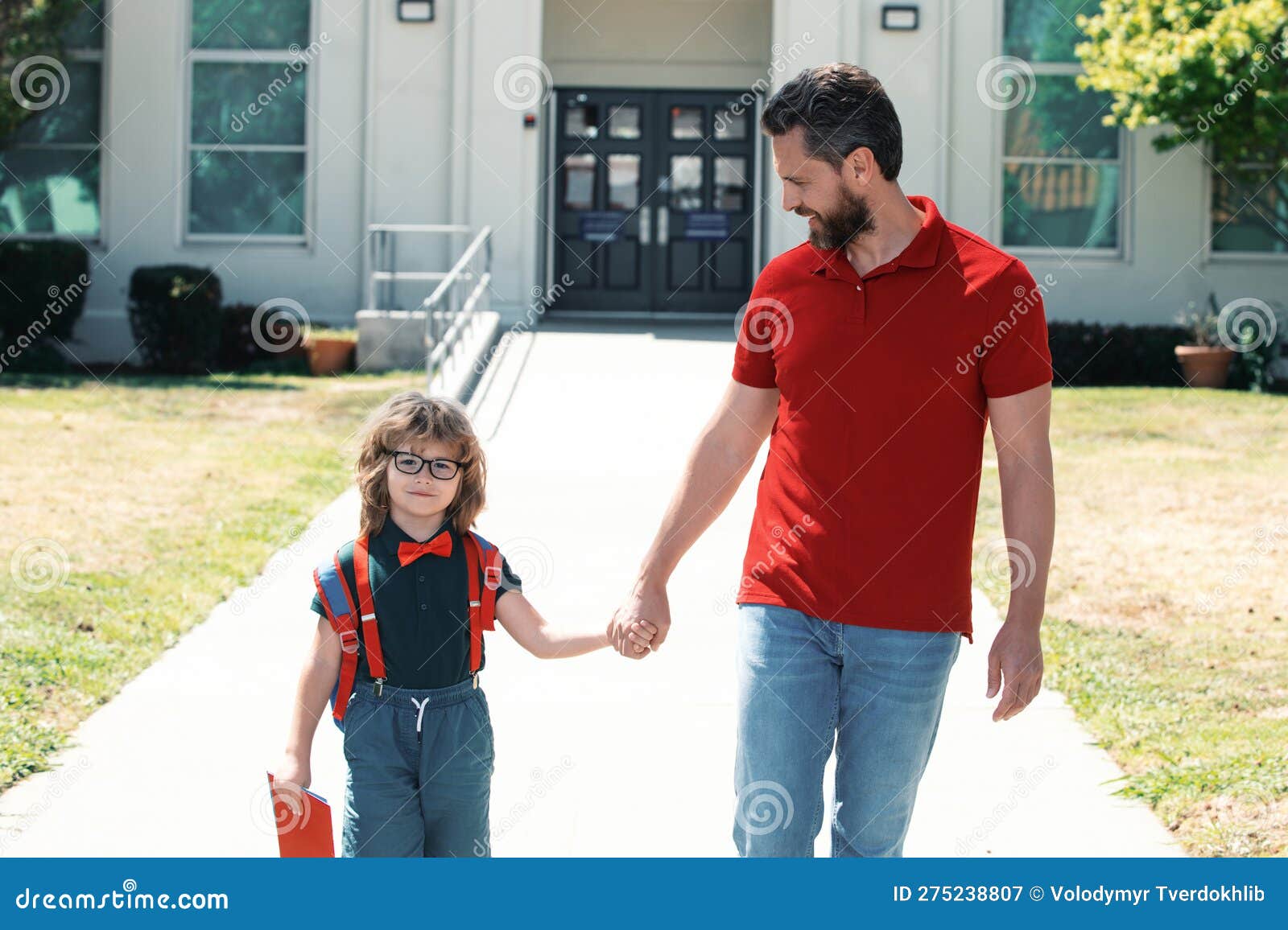 School Boy Going To School with Father. Stock Image - Image of pupil ...
