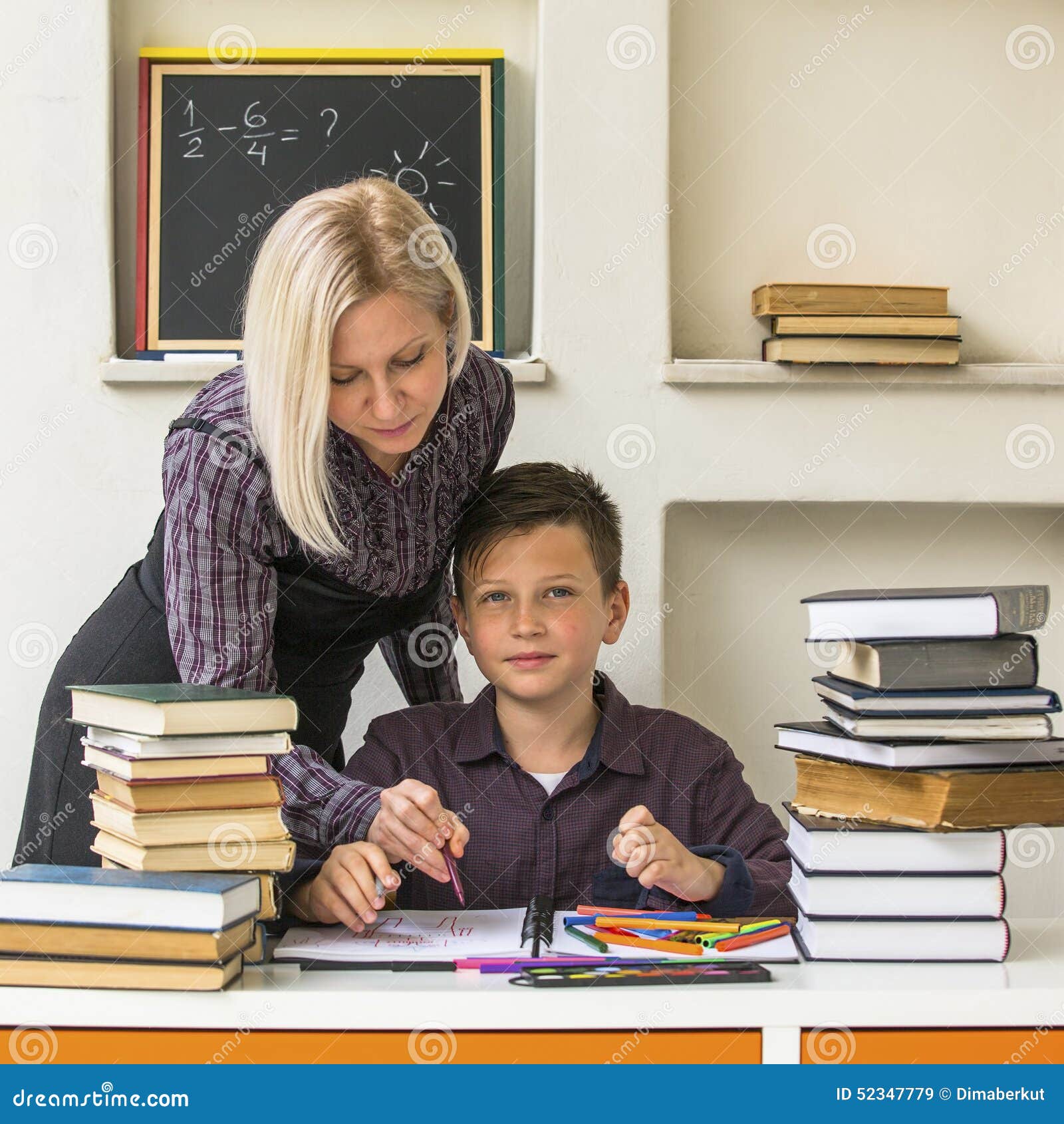 School Boy and His Tutor. Homework. Stock Image - Image of college ...