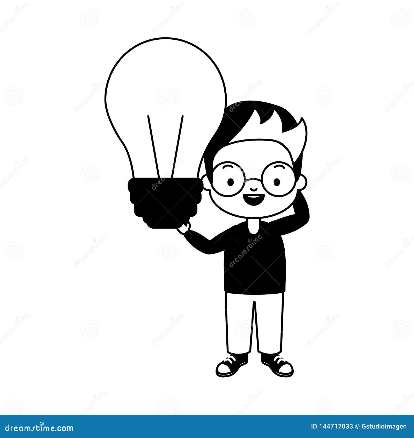 School boy with light bulb stock vector. Illustration of chalkboard ...