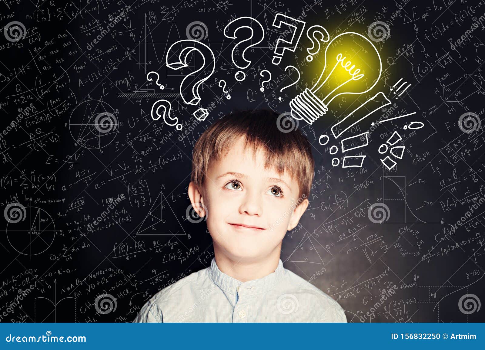 School Boy with Lightbulb on Background. Science Idea Concept Wi Stock ...