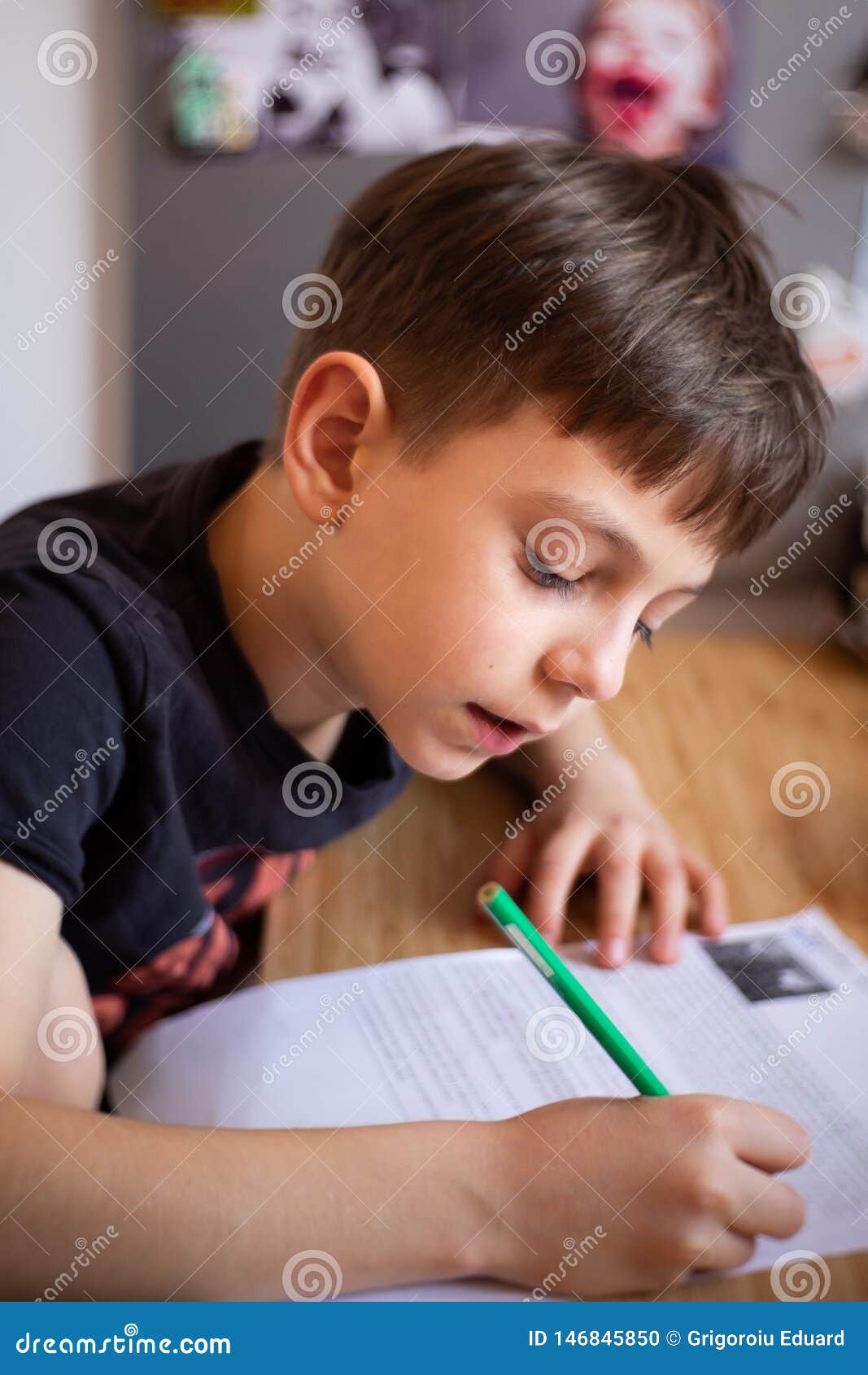 School Boy Making His Homework Stock Photo - Image of making, grade ...
