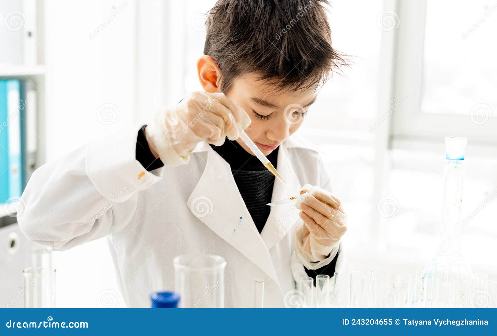 School Boy in Chemistry Class Stock Image - Image of primary, analyzing ...