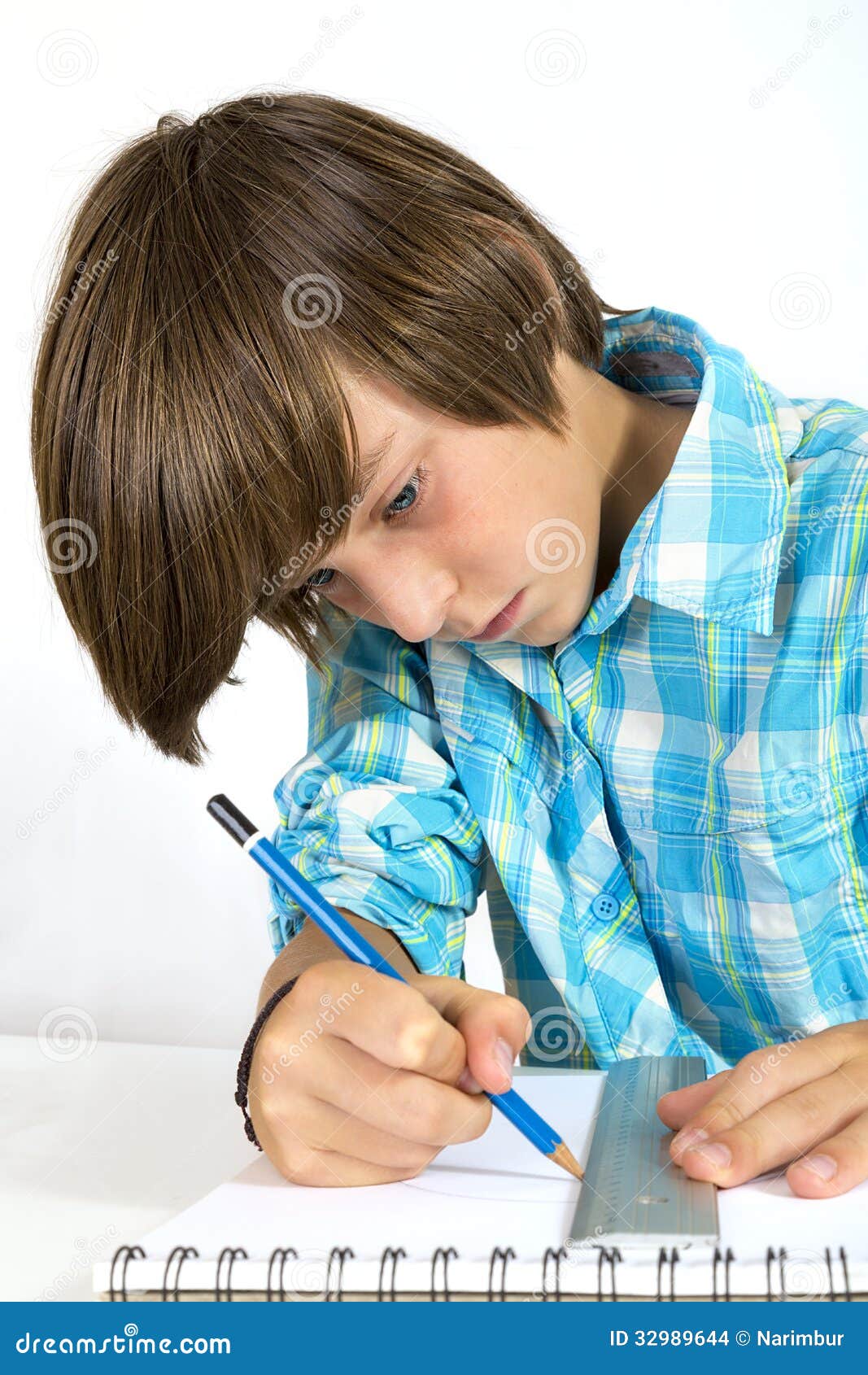 School Boy with Pencil and Ruler, Isolated on White Stock Photo - Image ...