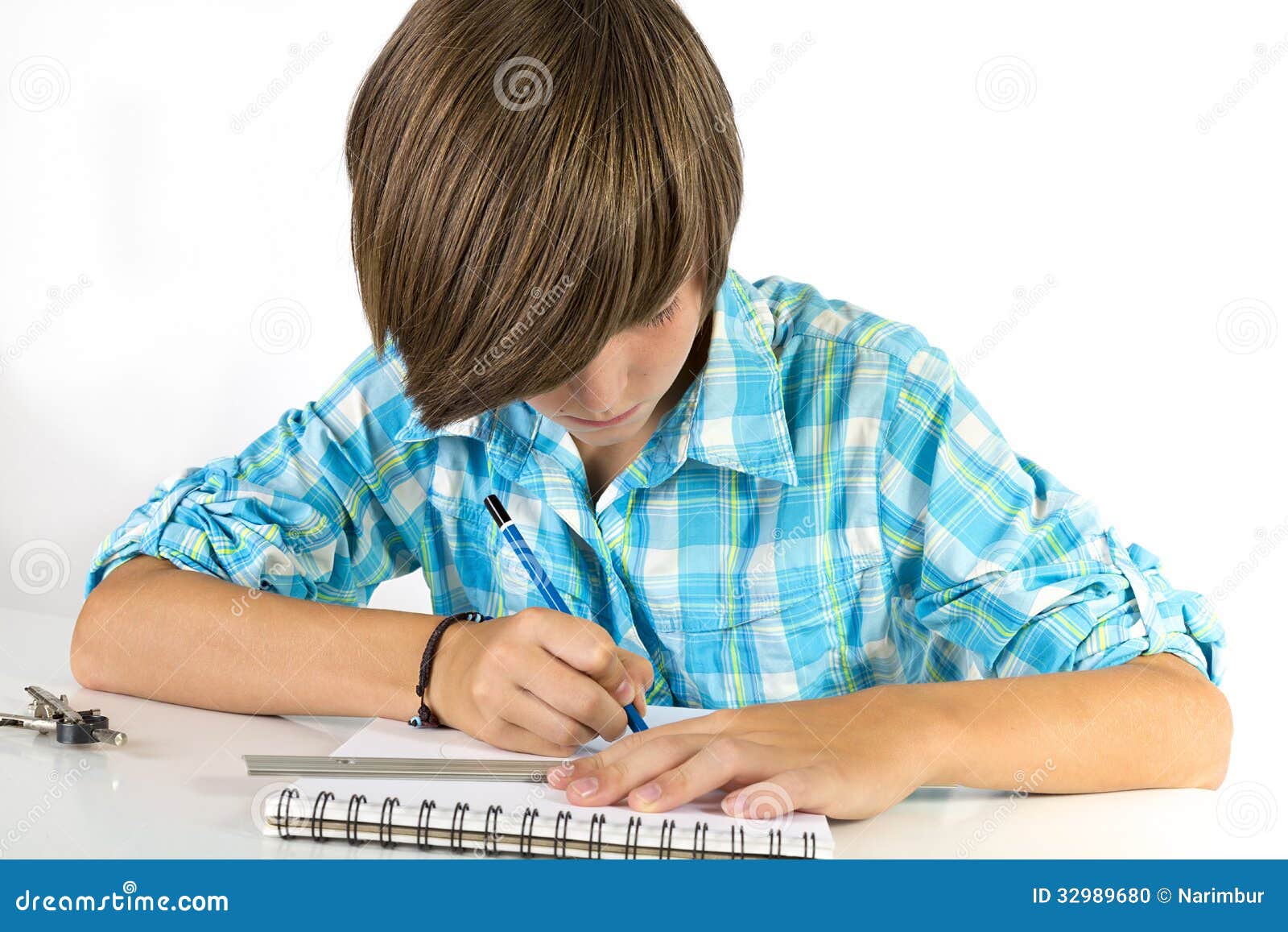 School Boy with Pencil and Ruler, Isolated on White Stock Photo - Image ...