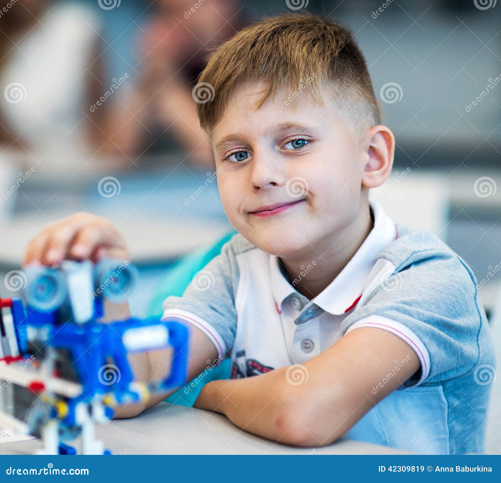 School Boy Playing with Construction Set. Stock Image - Image of build ...
