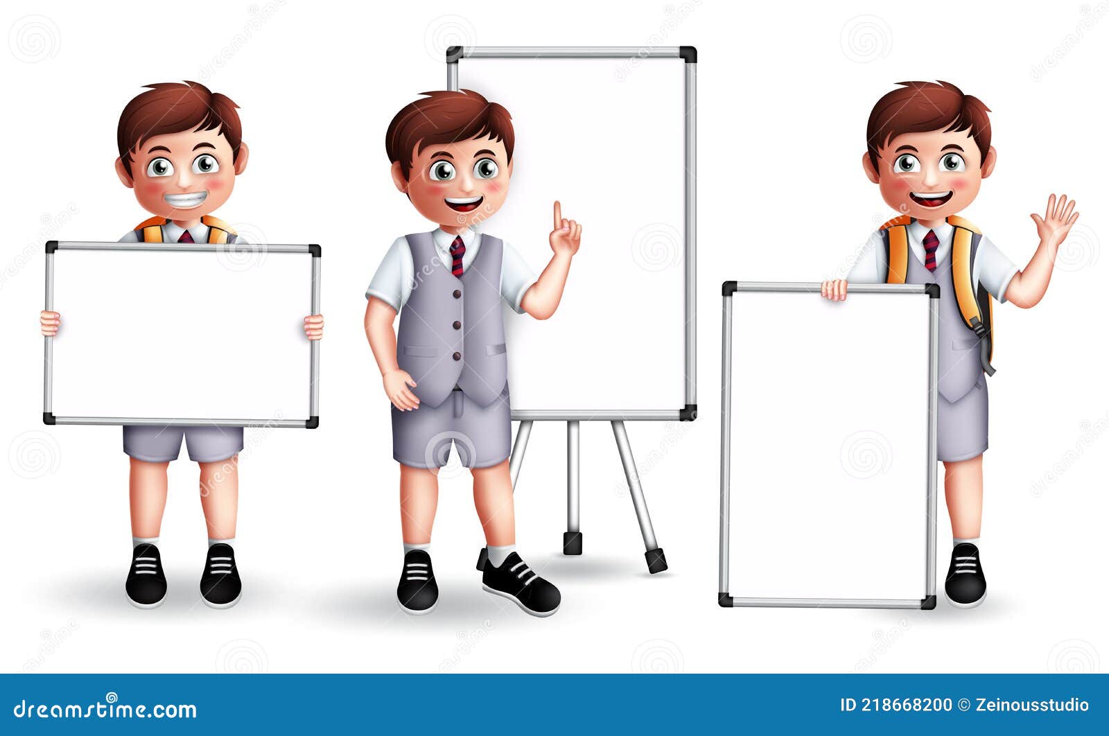 School Boy Presentation Vector Character Set. Male 3d Student Holding ...
