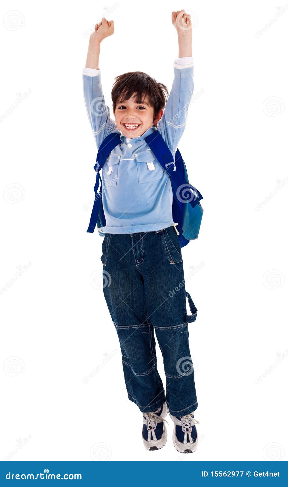 School Boy Raising His Arms in Joy Stock Image - Image of little ...