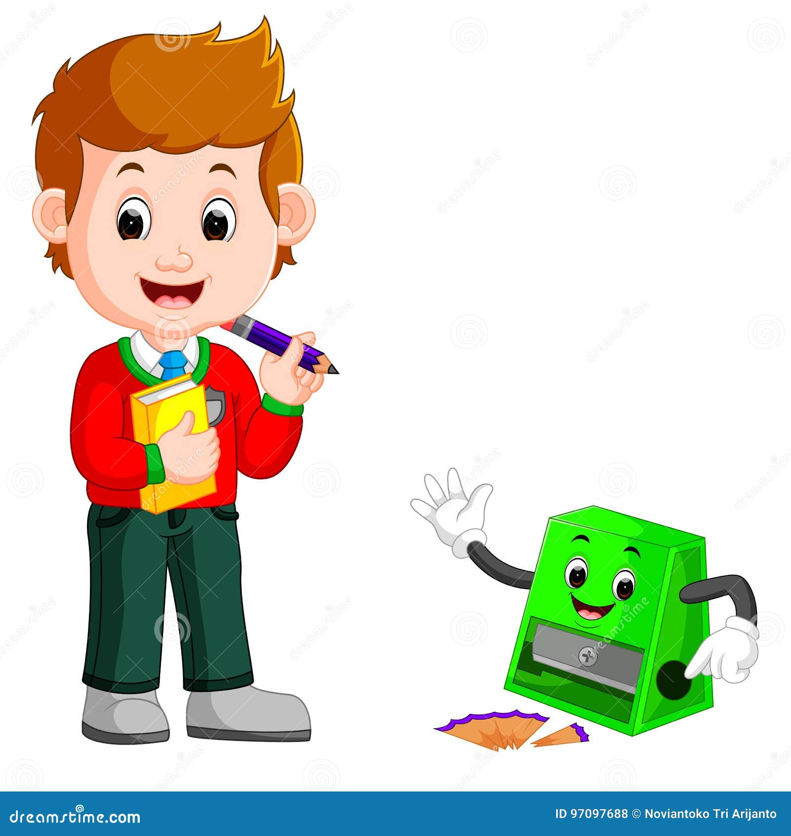 School Boy with Sharpener Cartoon Stock Vector - Illustration of happy ...
