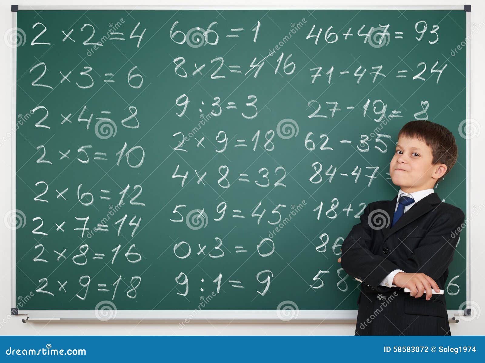 School Boy Solve Math on Board Stock Photo - Image of preschool ...