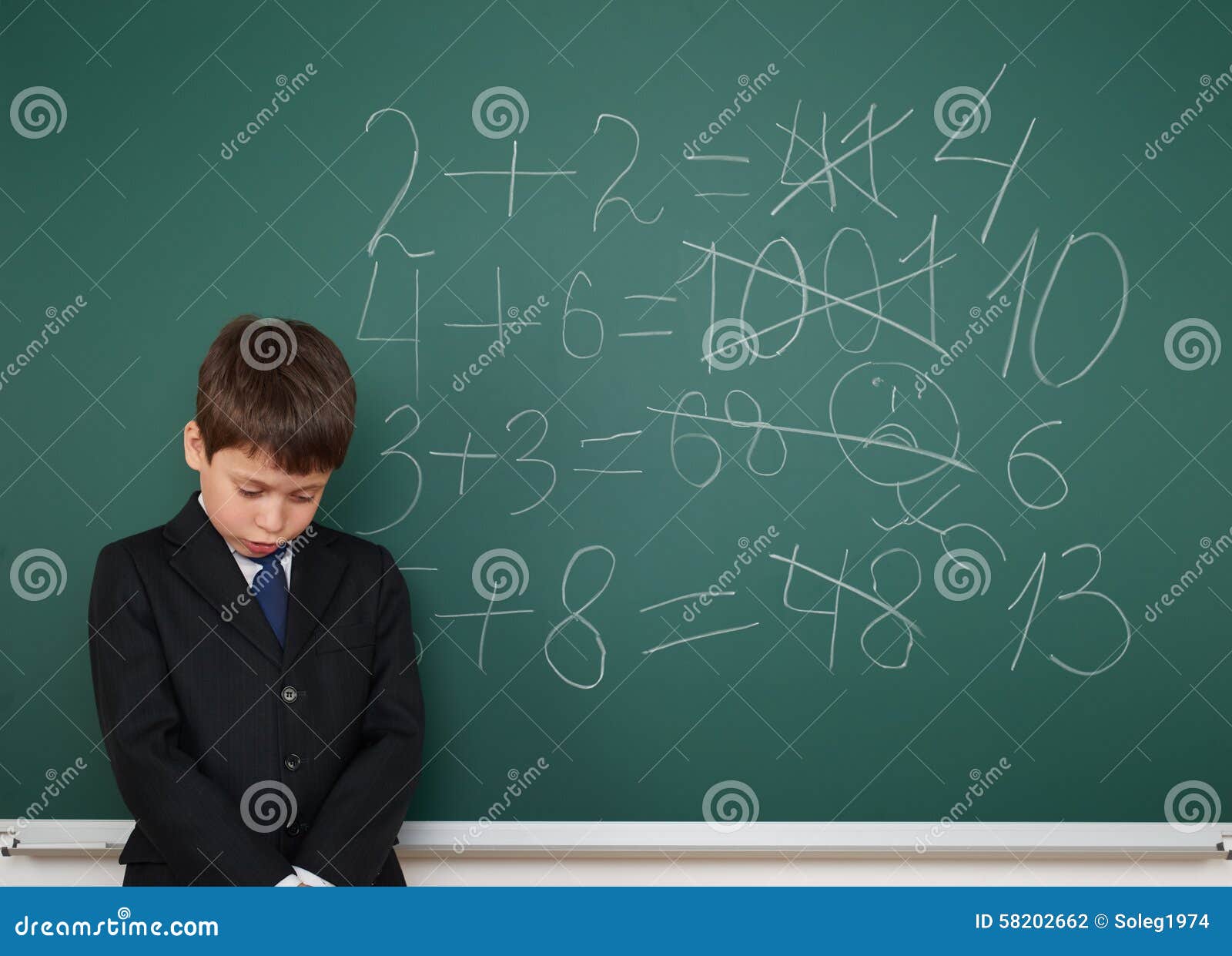 School Boy Solve Math on School Board Stock Photo - Image of chalk ...