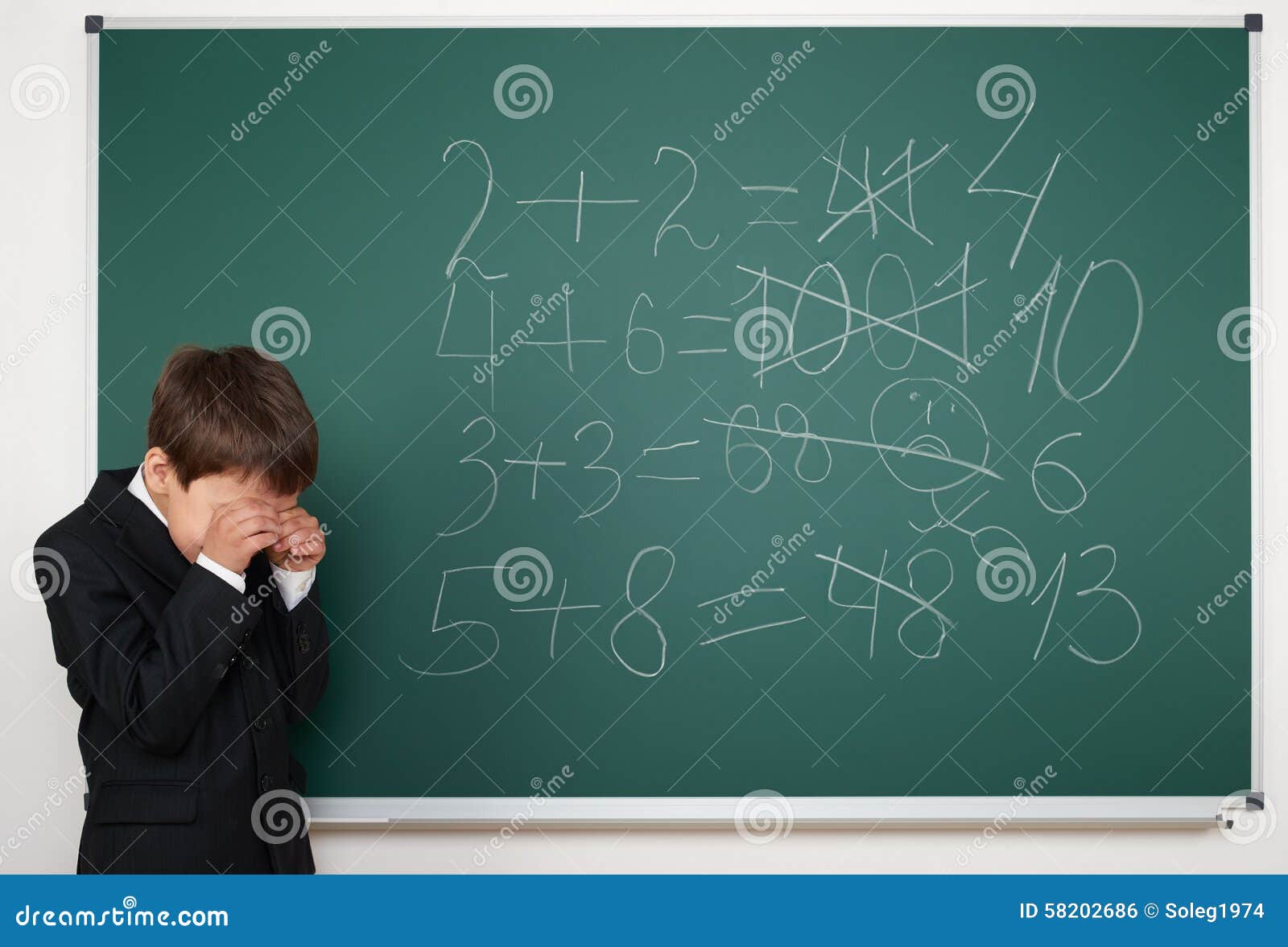 School Boy Solve Math on School Board Stock Photo - Image of desk ...