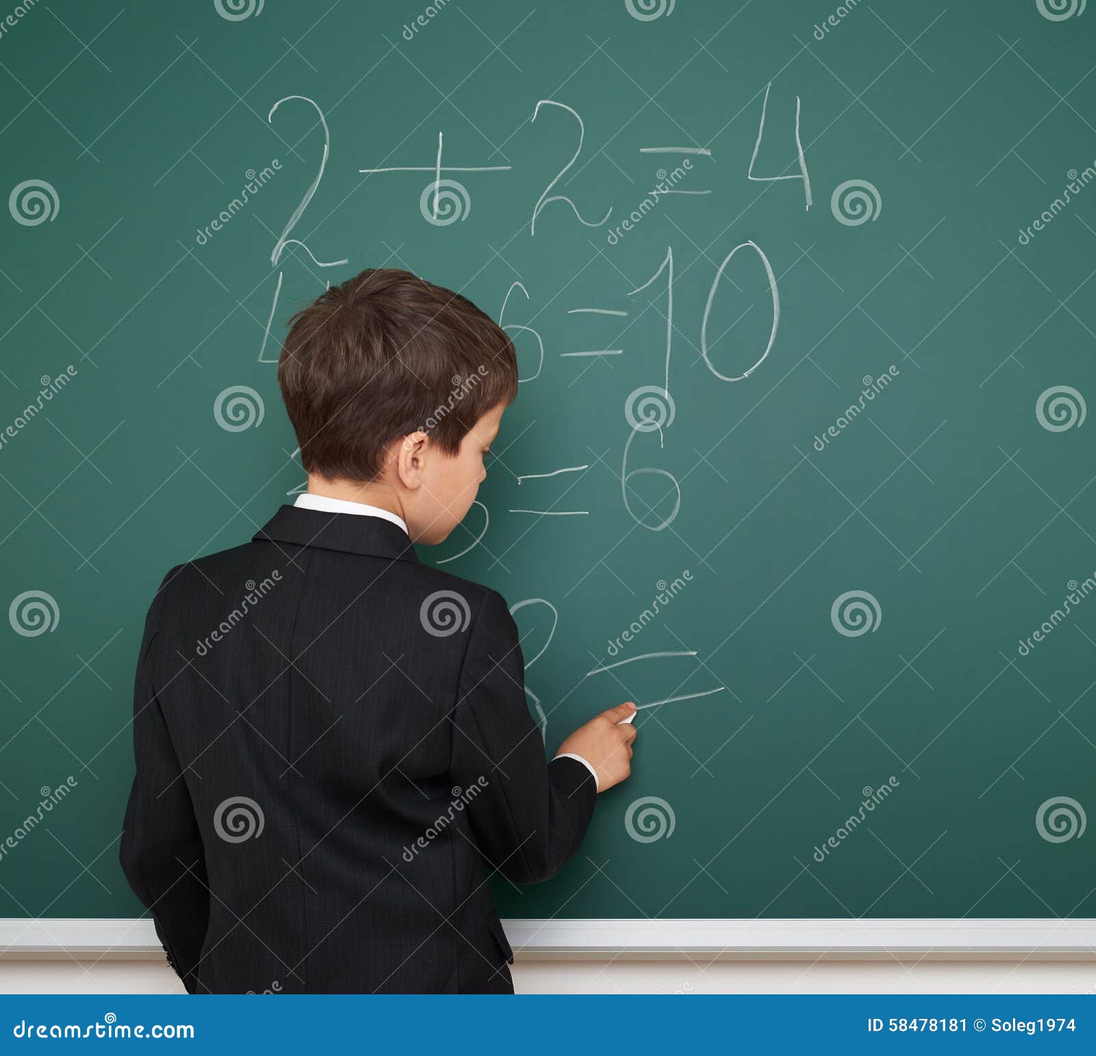 School Boy Solve Math on School Board Stock Image - Image of math, male ...