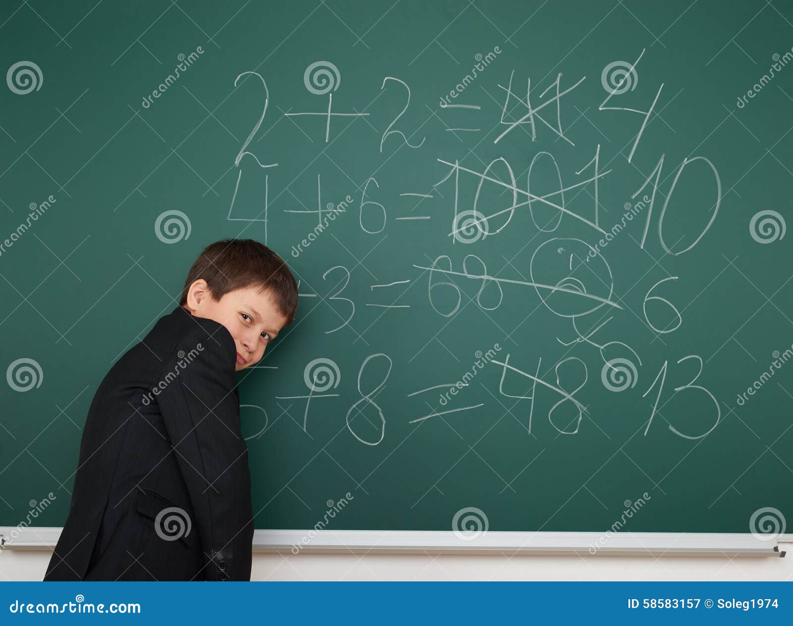 School Boy Solve Math on School Board Stock Image - Image of background ...