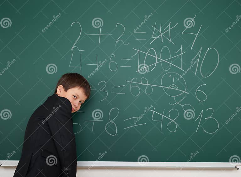 School Boy Solve Math on School Board Stock Image - Image of background ...