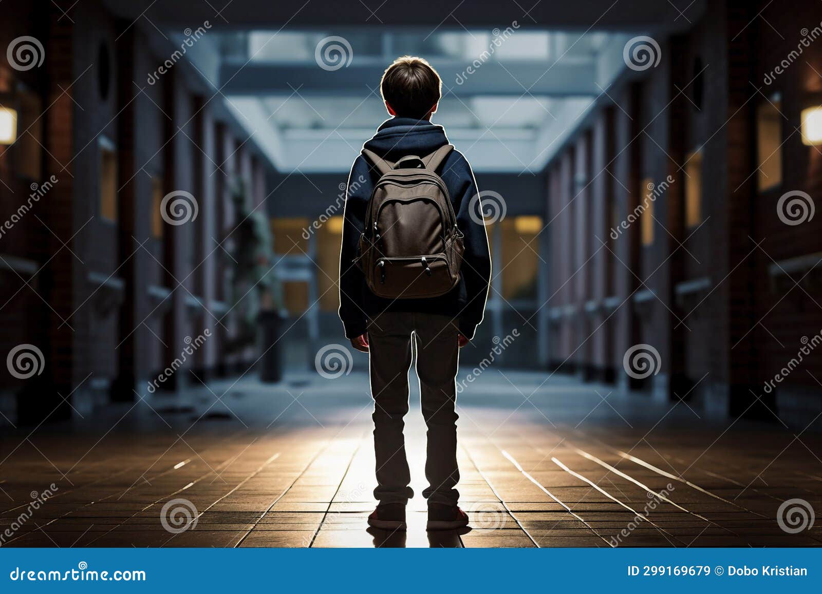 School Boy Stand Alone in Corridor Stock Illustration - Illustration of ...