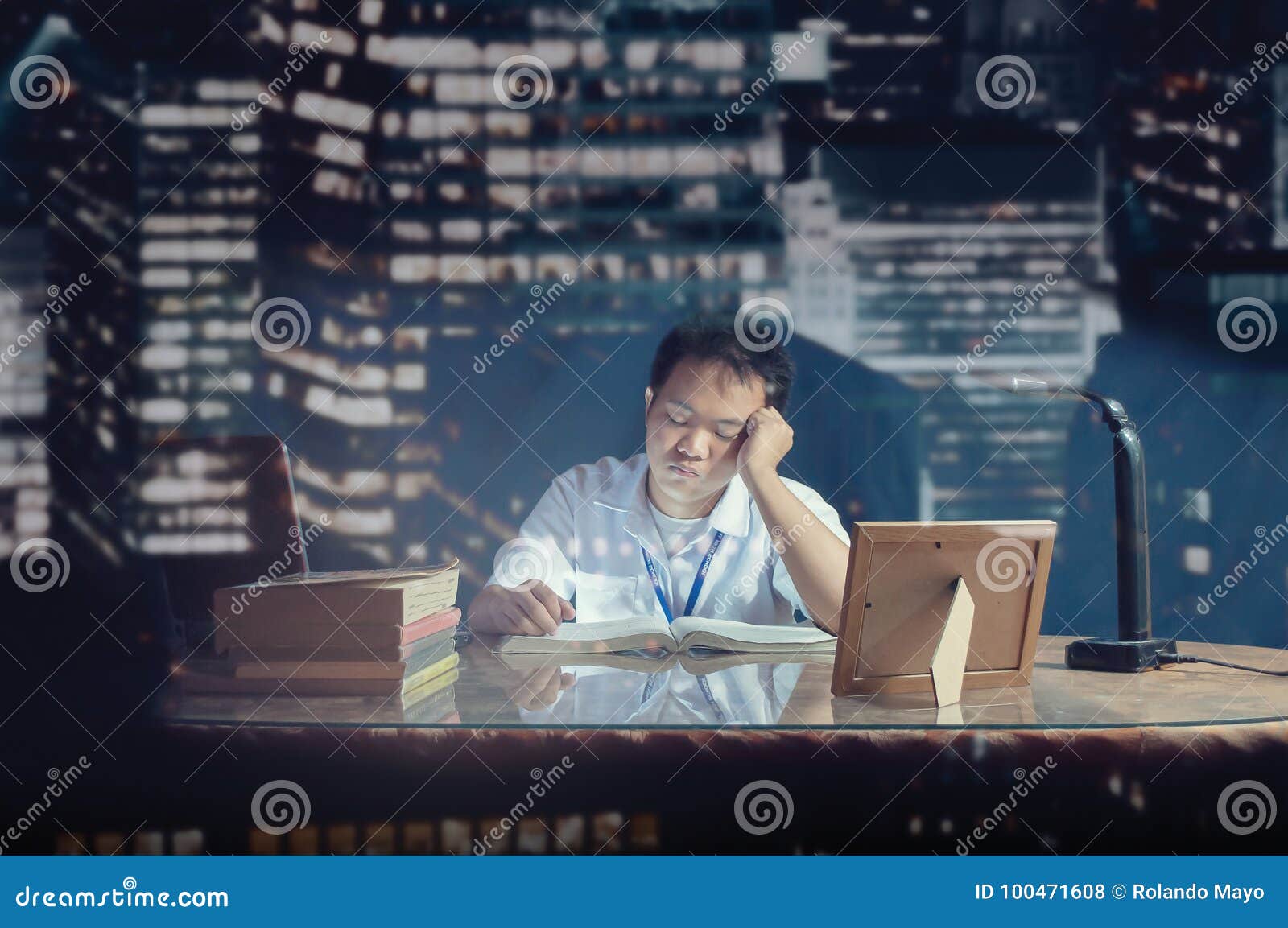Student Falling Asleep while Studying at a Desk. Office Room Shot ...