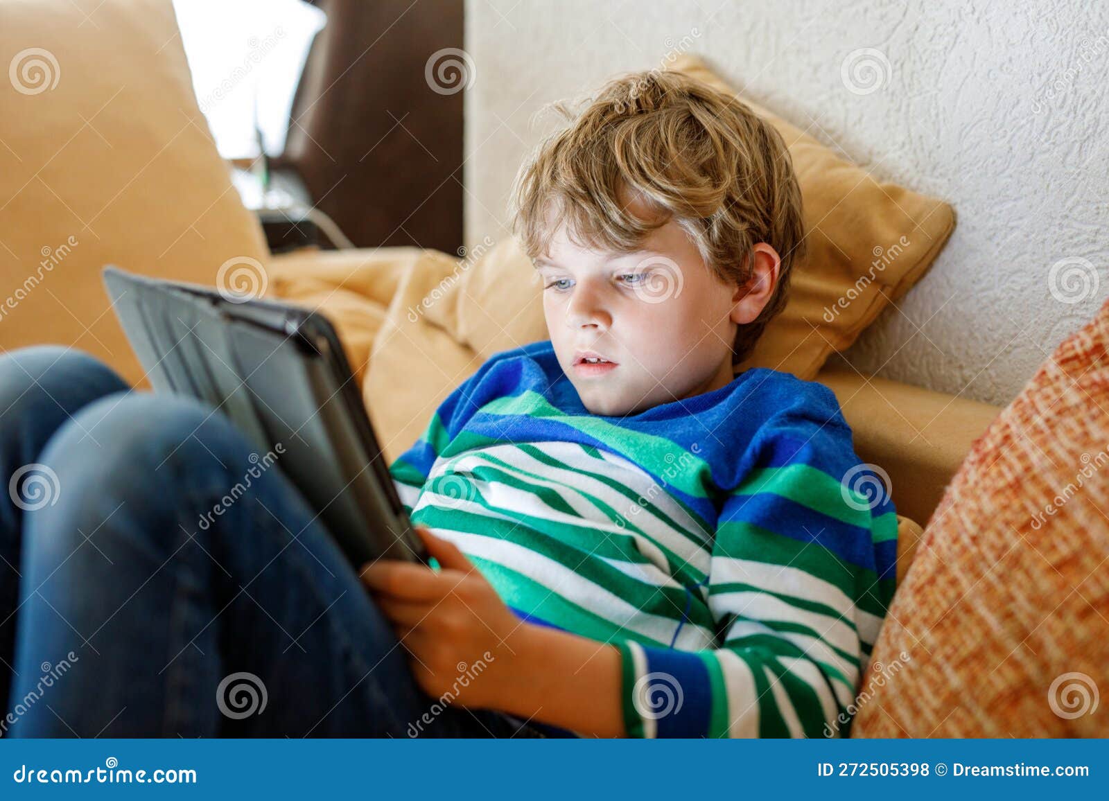 School Boy with Tablet Computer. Schoolchild Study Online Stock Photo ...