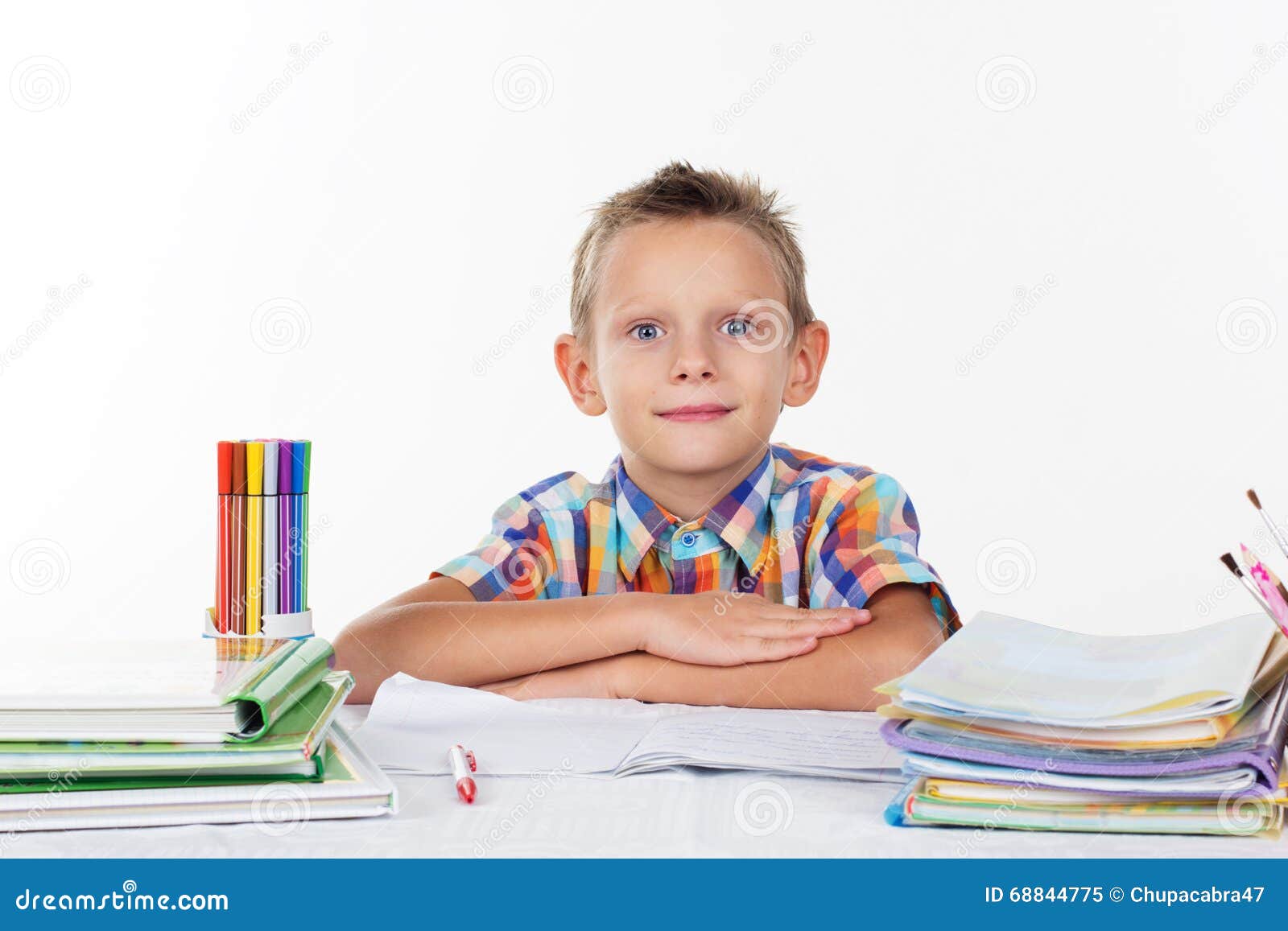 School Boy Thinking about Homework Stock Image - Image of hand ...