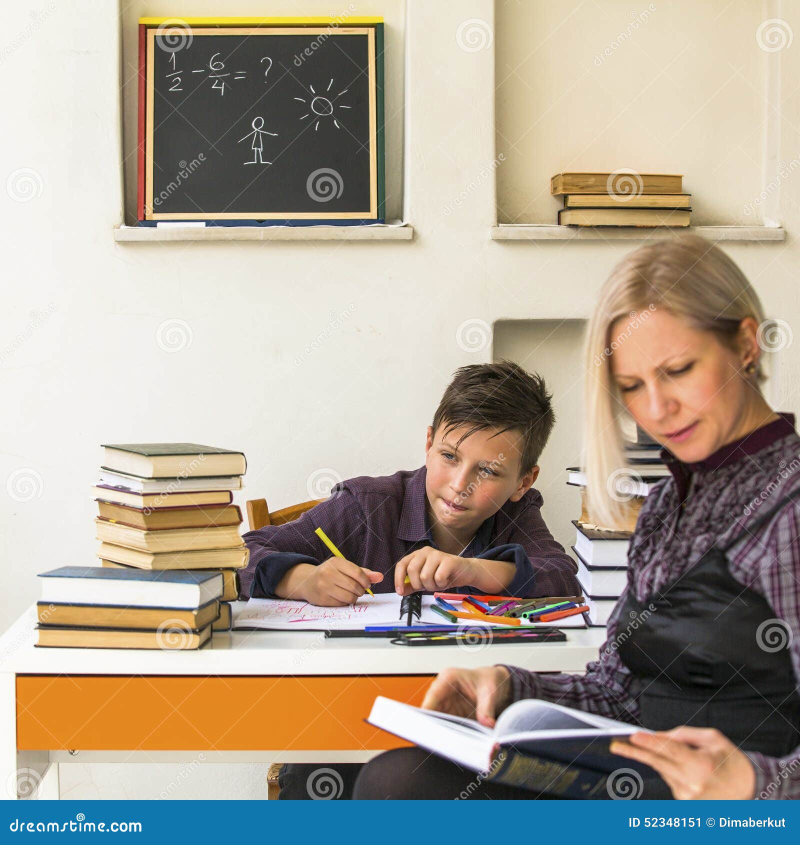 School Boy and Tutor. Homework. Stock Image - Image of people, happy ...