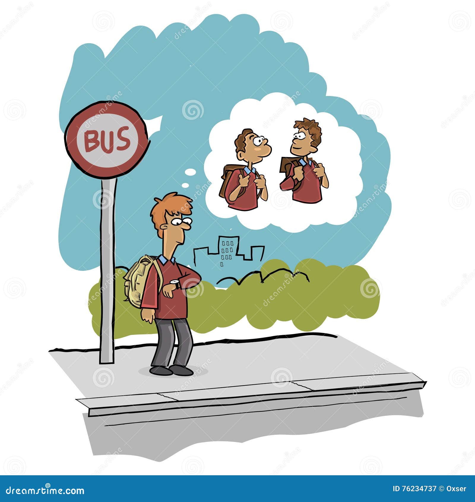 School Boy waiting for Bus stock vector. Illustration of child - 76234737
