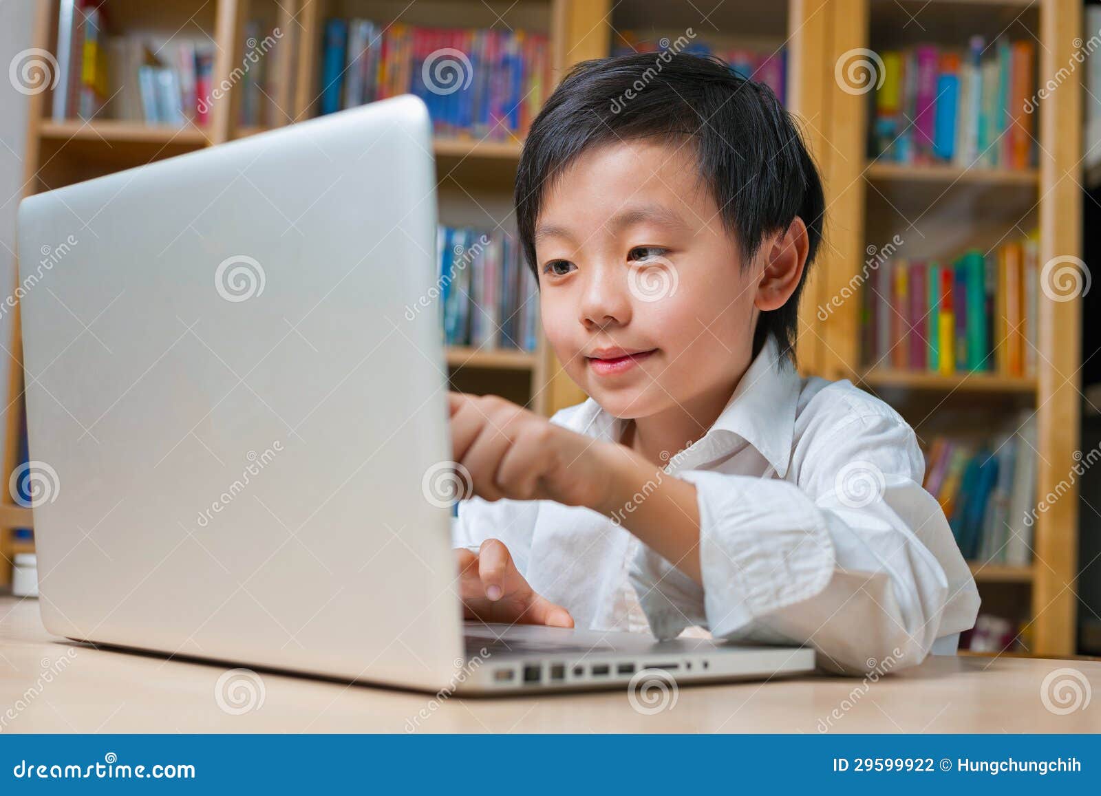 School Boy in White Shirt in Front of Laptop Computer Stock Photo ...