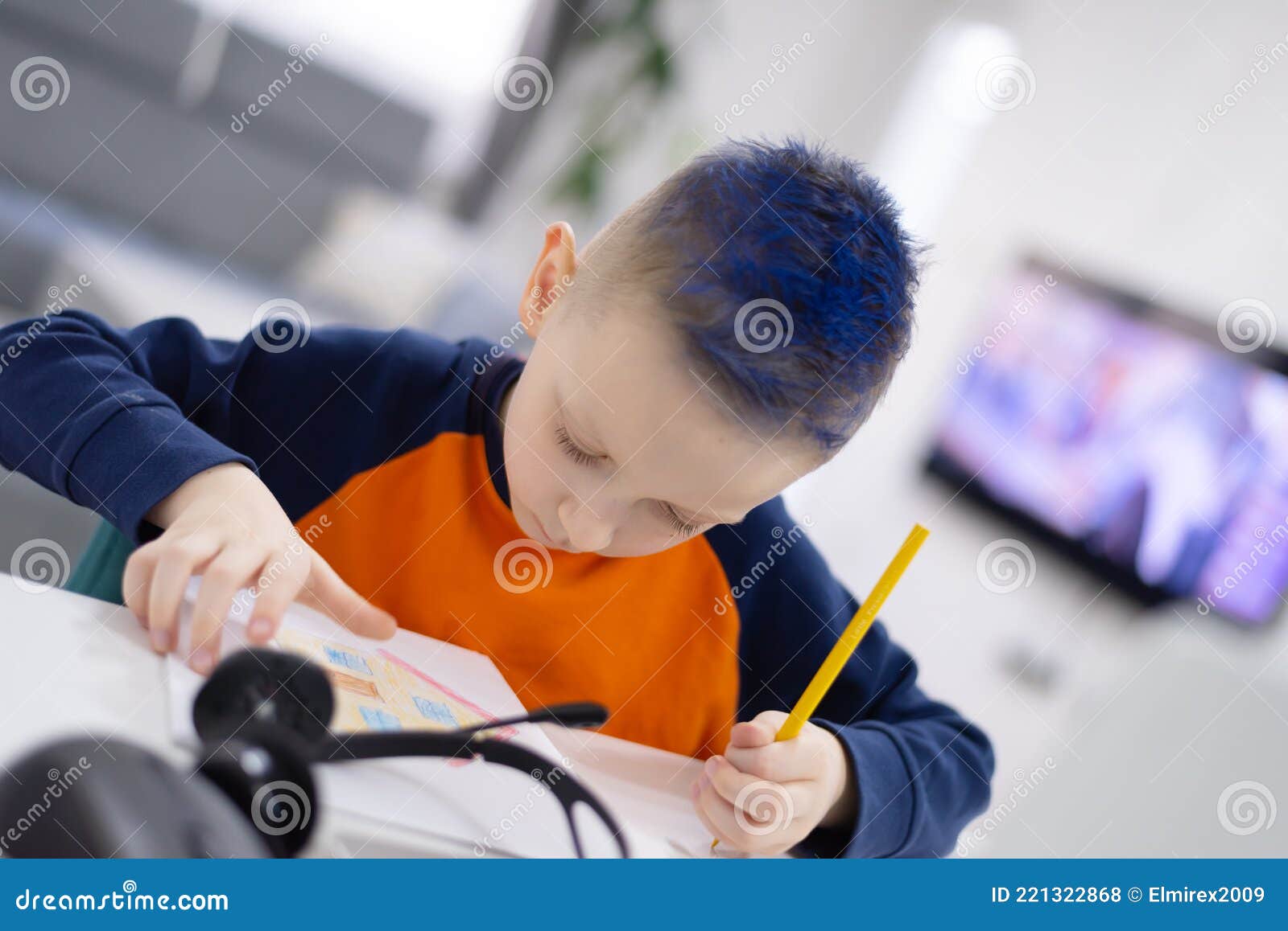 School Boy Working from Home. Back To School Concept after Pandemic ...