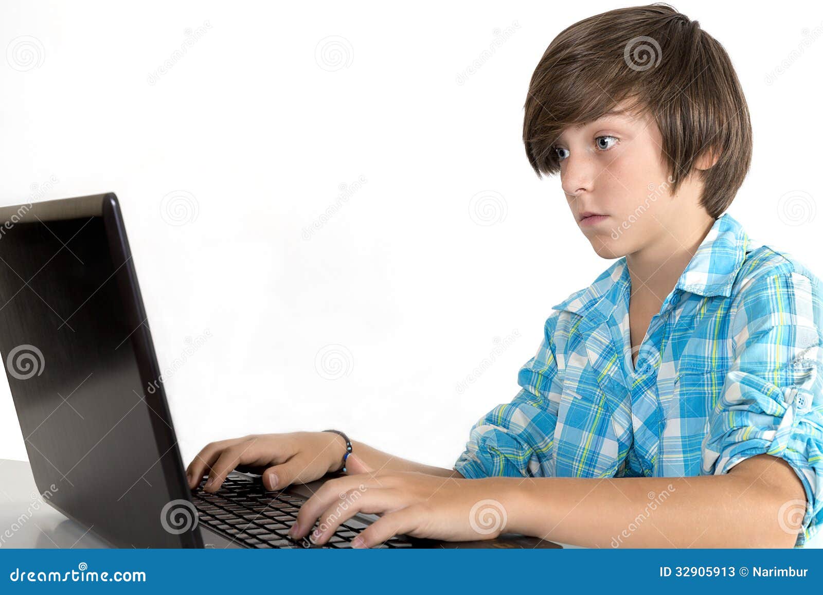 School Boy Working on a Laptop, Isolated on White Stock Image - Image ...