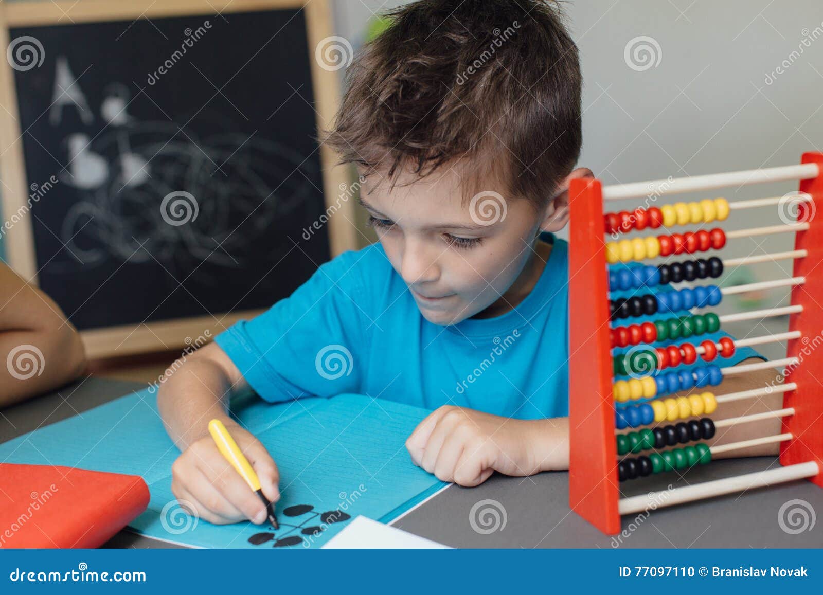 School Boy Working on Math Homework Stock Photo - Image of student ...