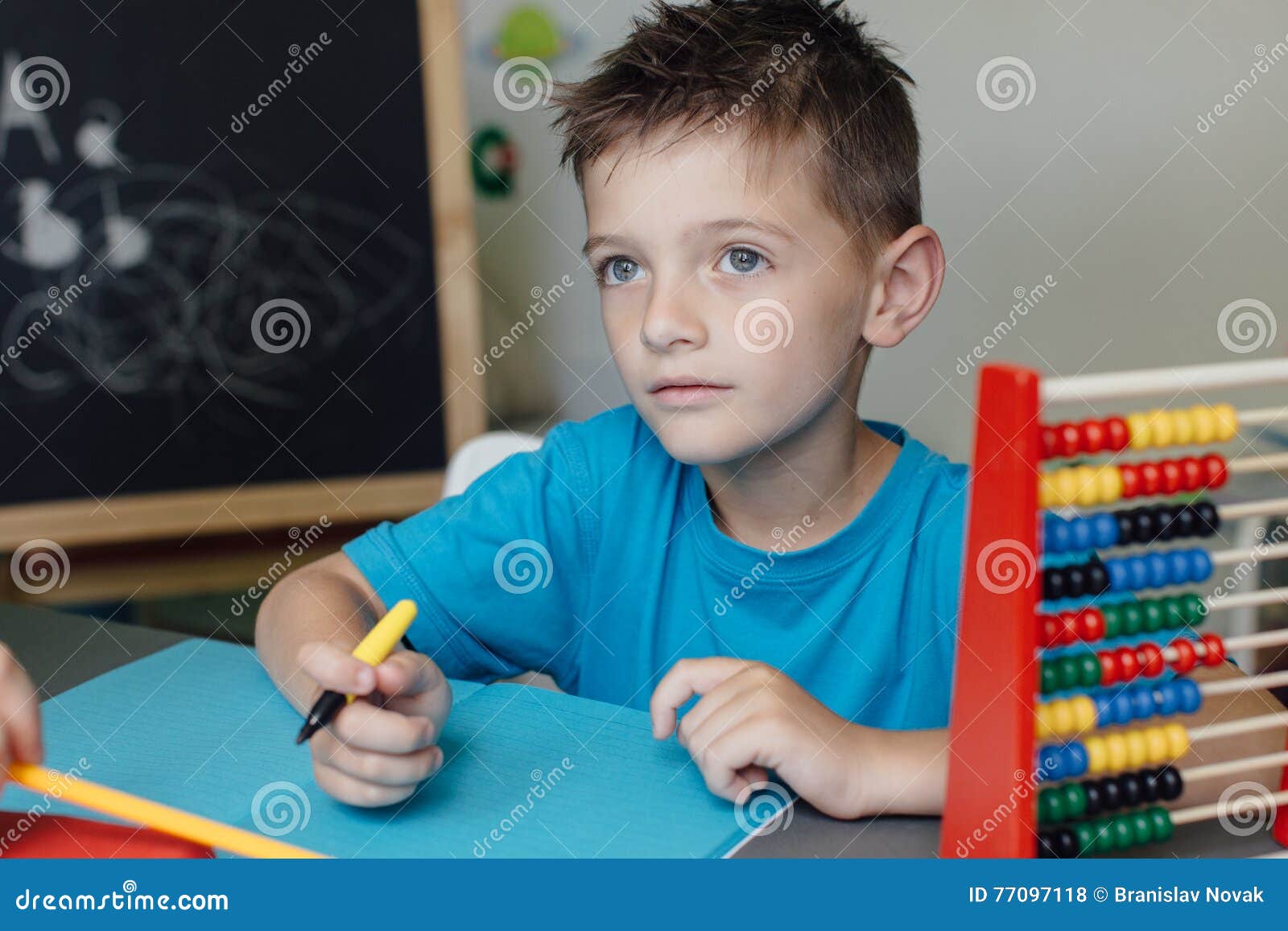 School Boy Working on Math Homework Stock Photo - Image of portrait ...