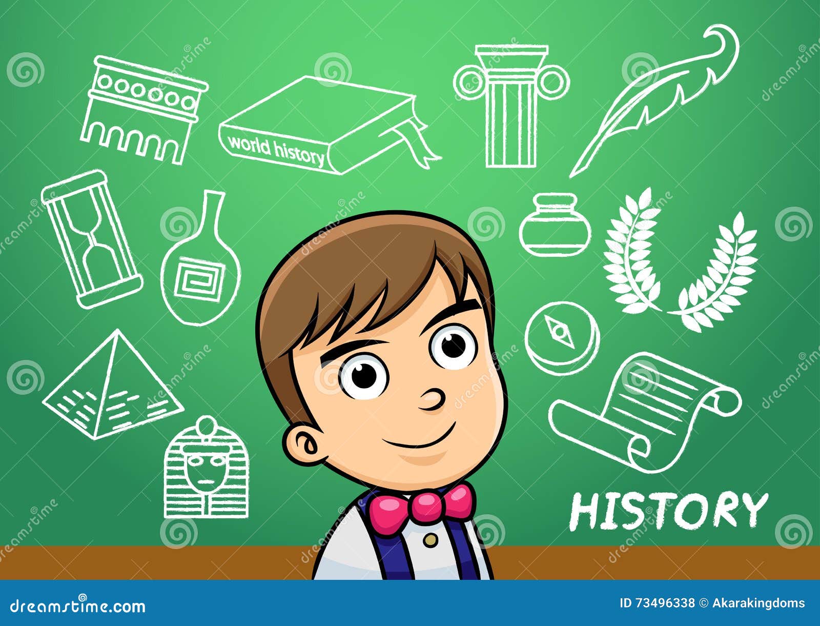 School Boy Write History Sign Object in School Blackboard. Stock Vector ...