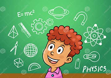 School Boy Write Physics Symbol Object Icon in School Blackboard Stock ...