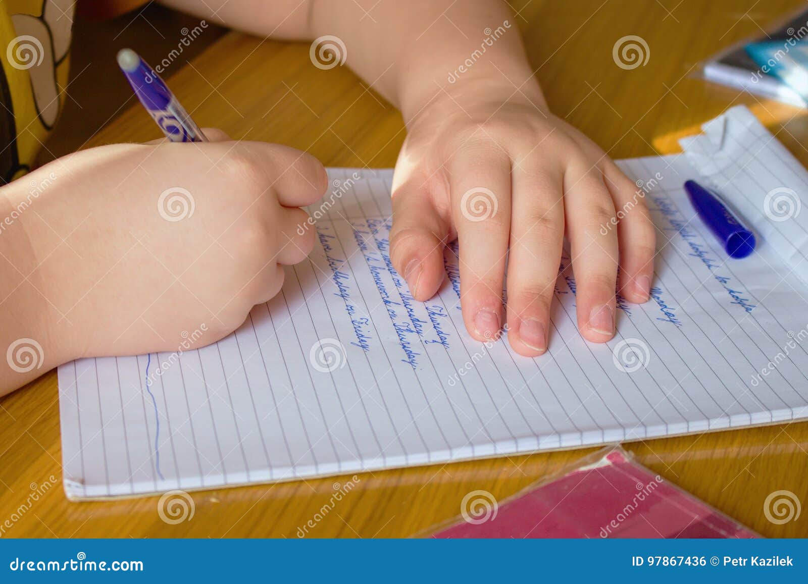 School Boy Writing His Homework Stock Photo - Image of school, hand ...