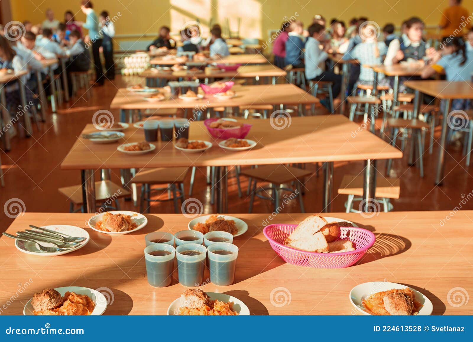School Breakfast in a Russian School. Background Blurry Image Stock ...