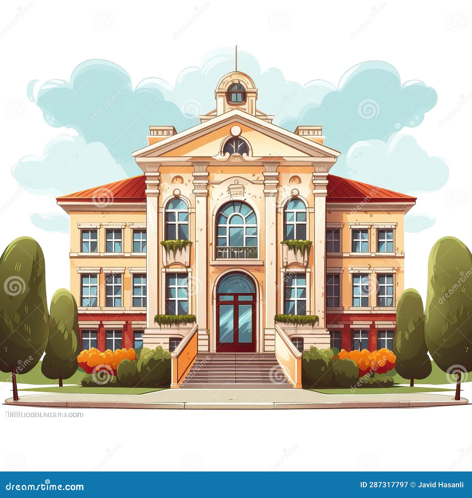 School Building, Back To School Cartoon Style High Quality Ai Image ...