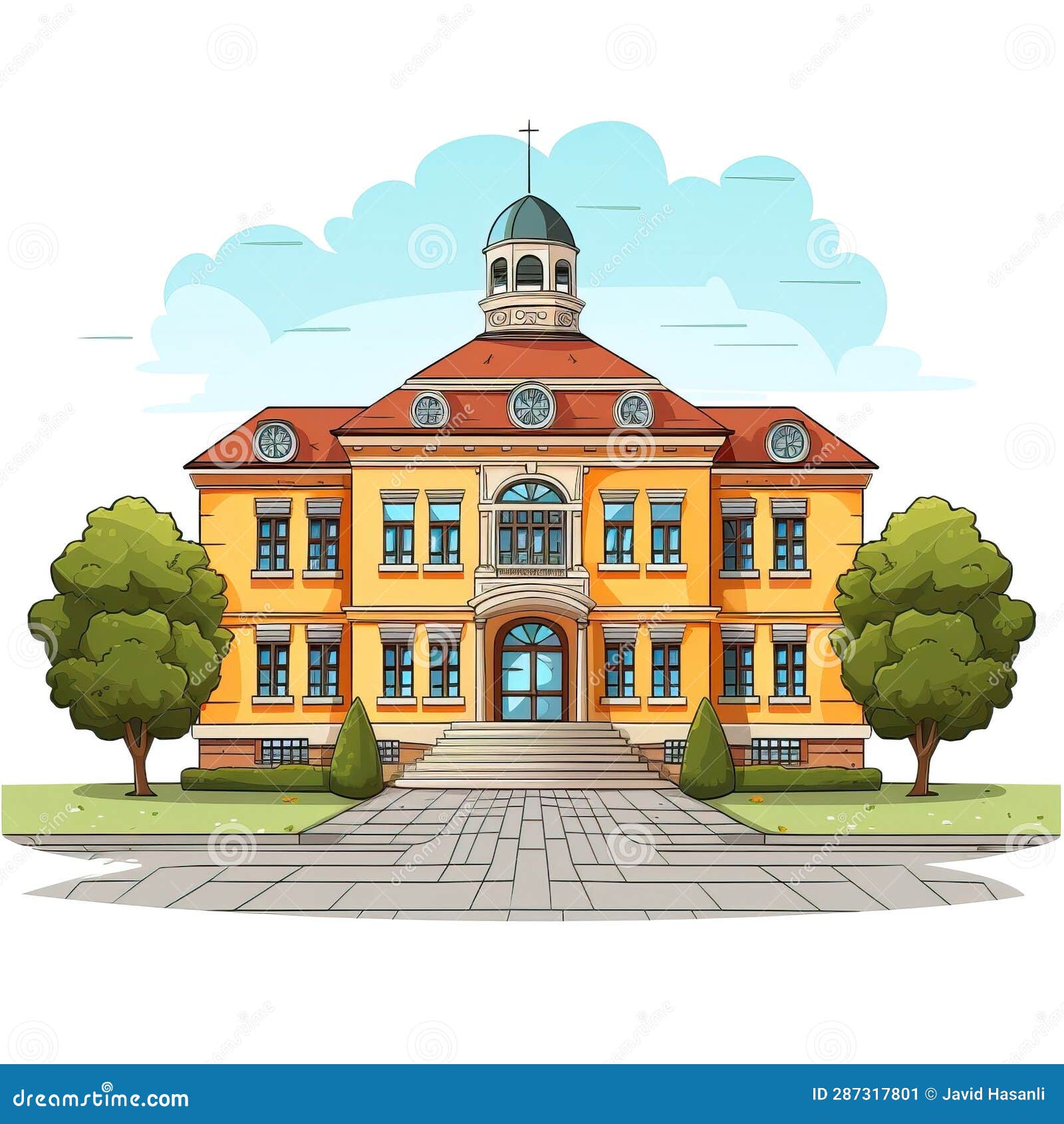 School Building, Back To School Cartoon Style High Quality Ai Image ...
