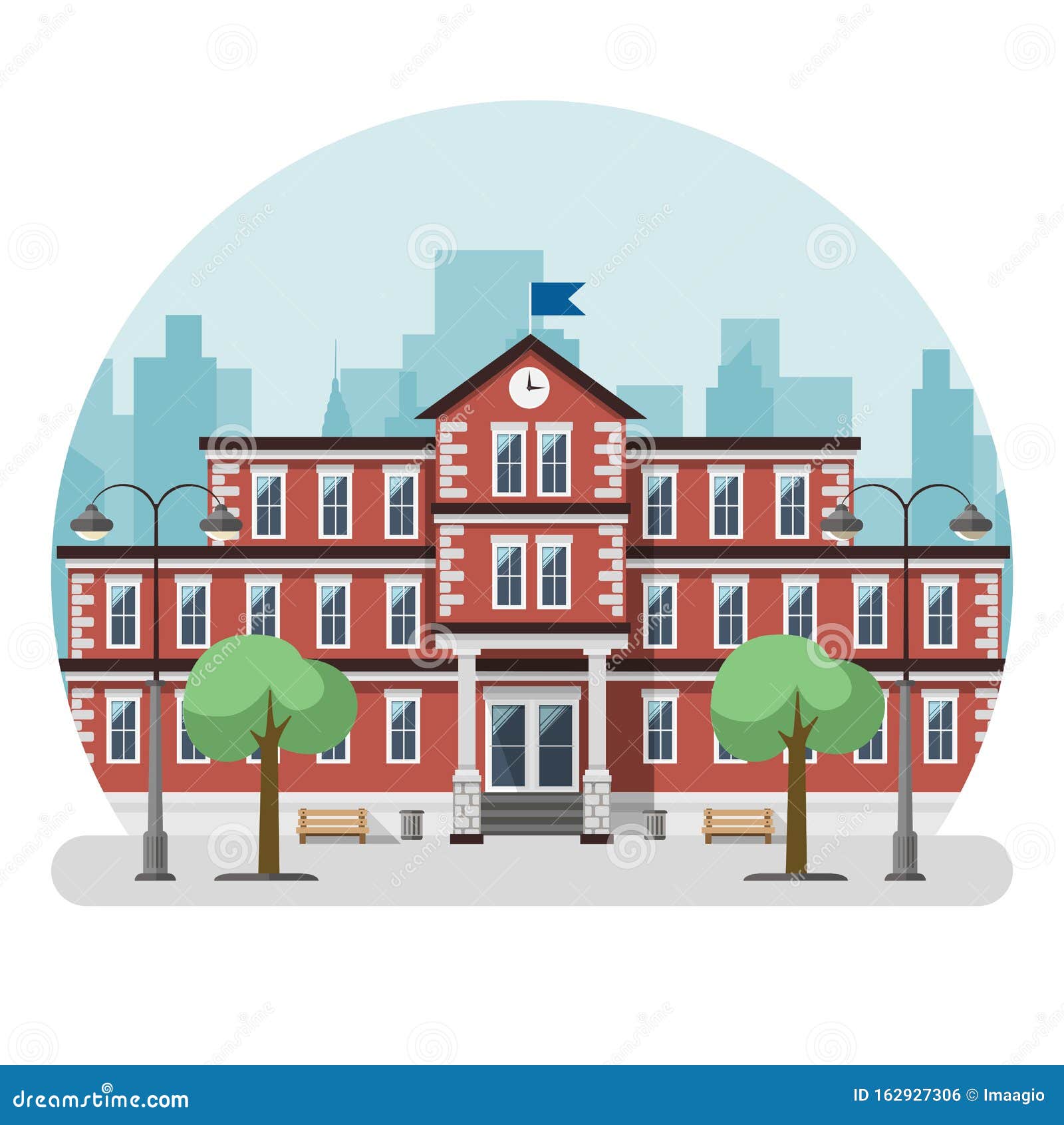 School Building in a Big City. Vector Illustration Stock Vector ...