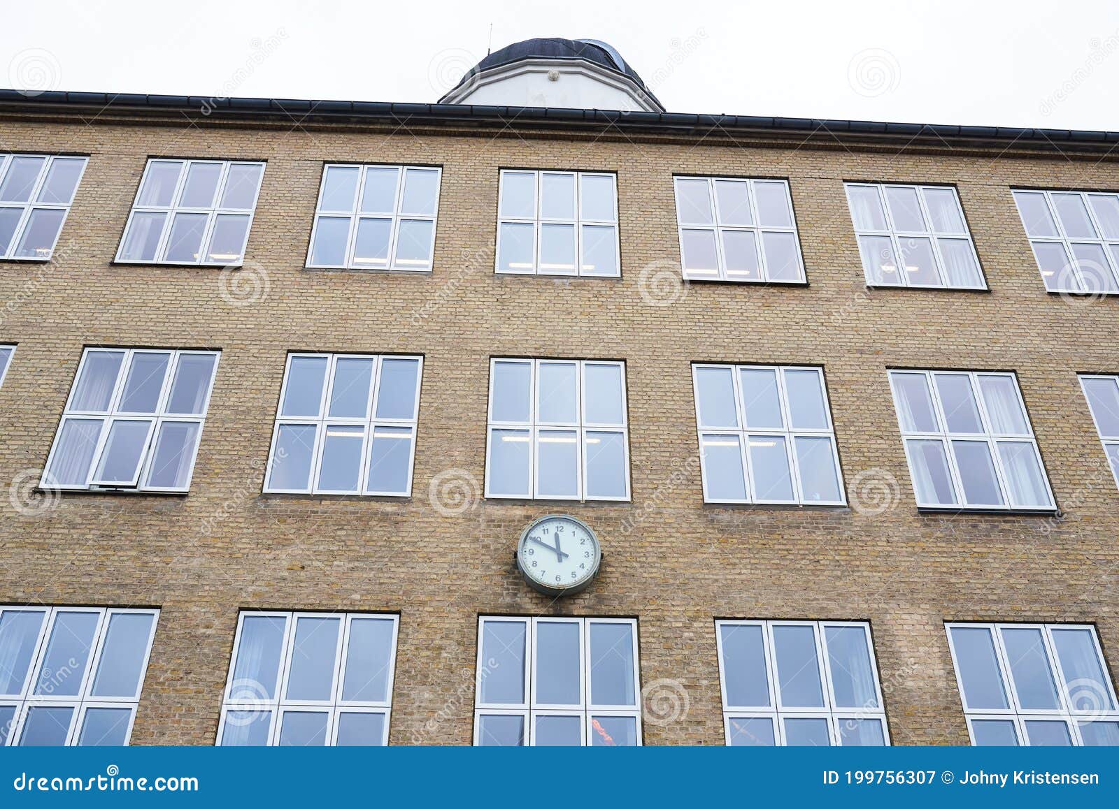 School Building with a Clock on the Building Stock Image - Image of ...