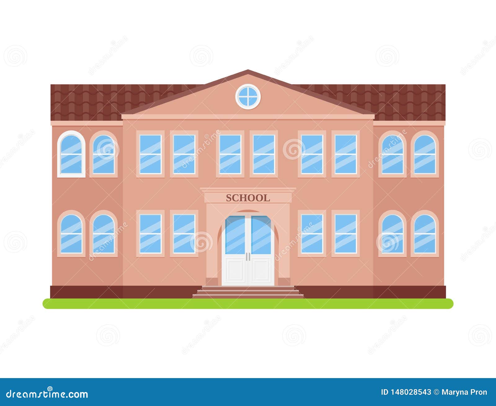 School Building Facade. Vector Illustration. Schoolhouse Front View ...