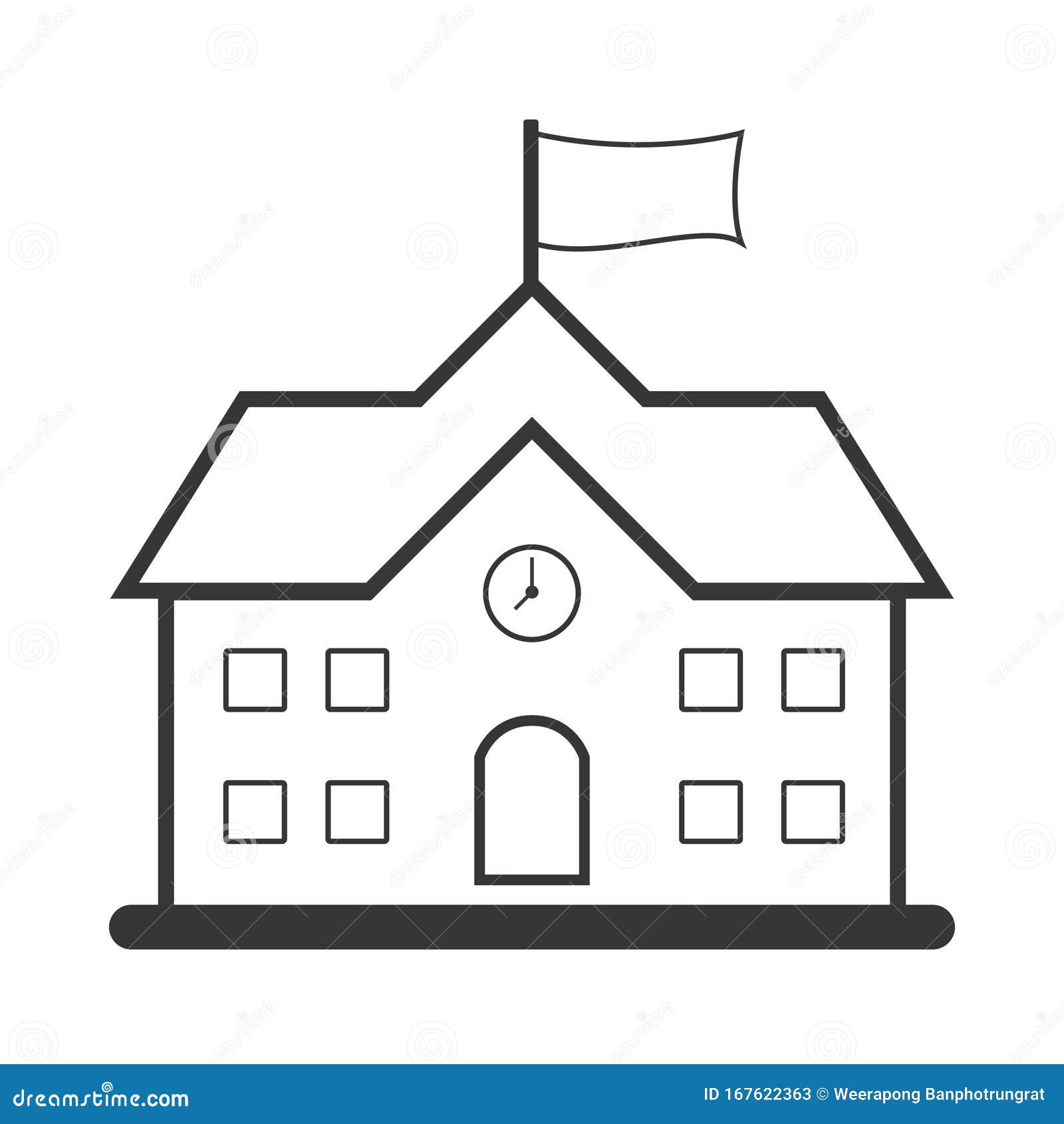 School Building with the Flag Stock Vector - Illustration of place ...