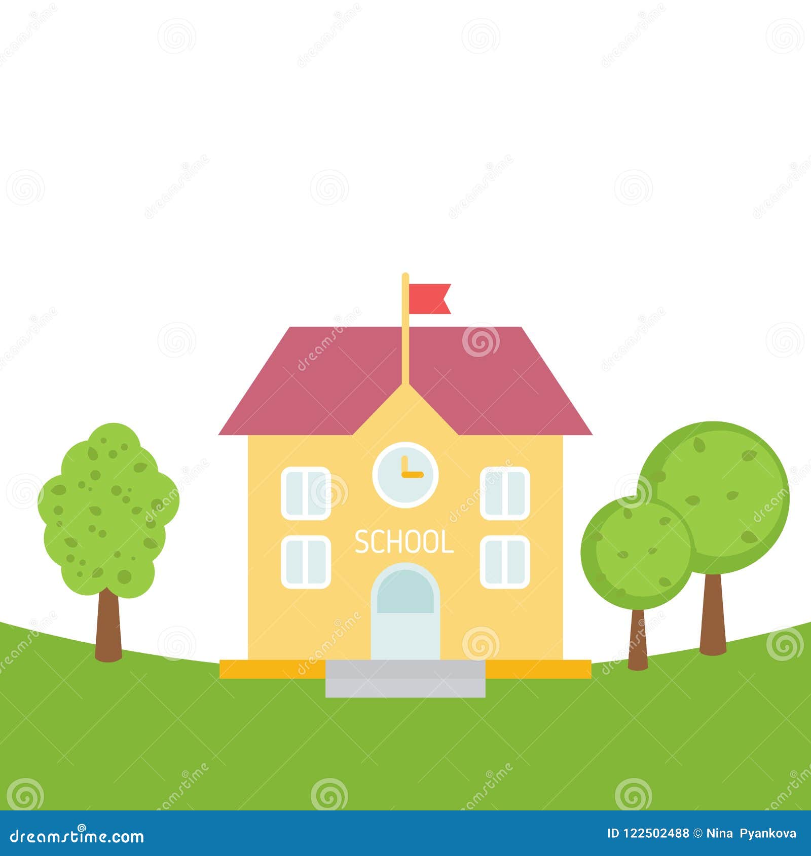 School Building in Flat Style. Stock Vector - Illustration of college ...